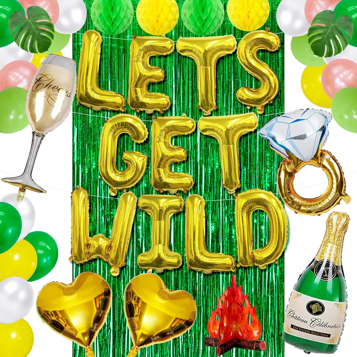 Amazon.com: Lets Get Wild Banner Balloons Jungle Theme Bachelorette ...