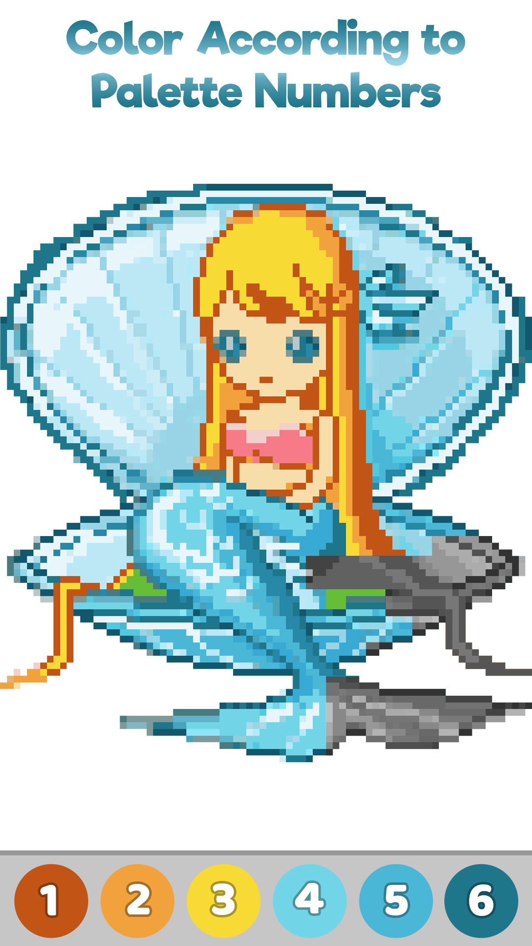 Mermaid Pixel Art - Paint by Number, Sandbox Coloring Book Pages - App ...