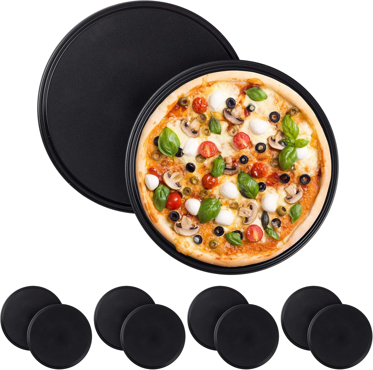 Relaxdays Pizza tray, set of 2, round, non-stick coated, pizza & tarte ...