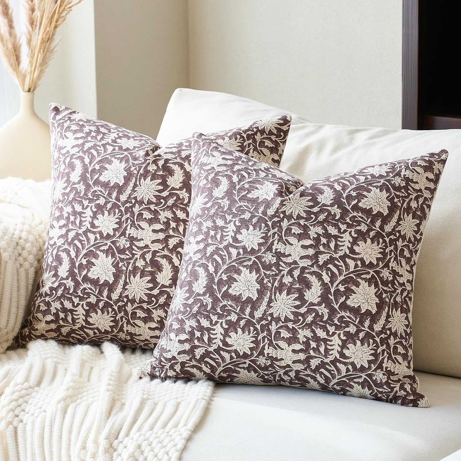 Amazon.com: FIOUOVO Floral Throw Pillow Covers 24x24 Farmhouse Block ...