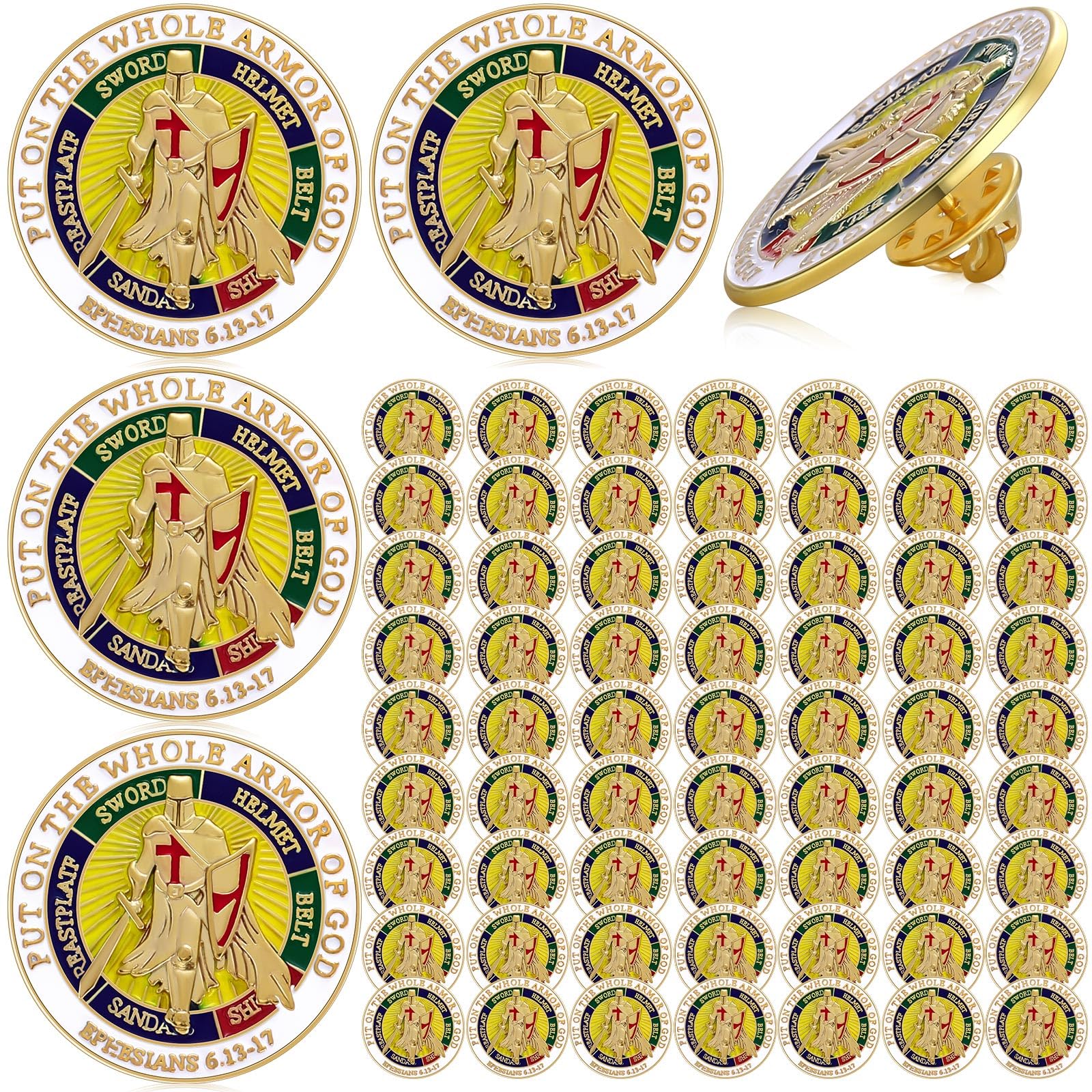 Amazon.com: Riceshoot 60 Pcs Armor of God Lapel Pins Christian ...