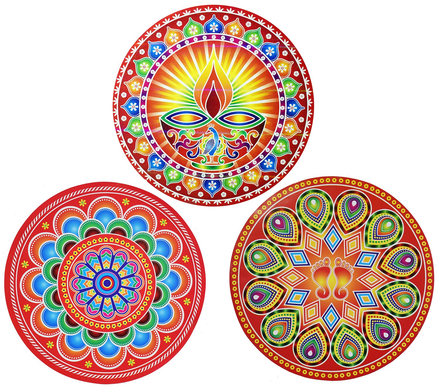 Buy Colourful Rangoli Sticker Round 3 Pieces (Dia 9 inches) Online at ...