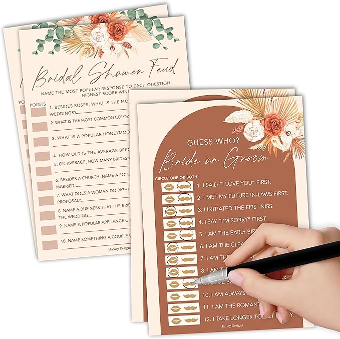 Amazon.com: Hadley Designs 20 Boho Bridal Shower Games For 20 Guests ...