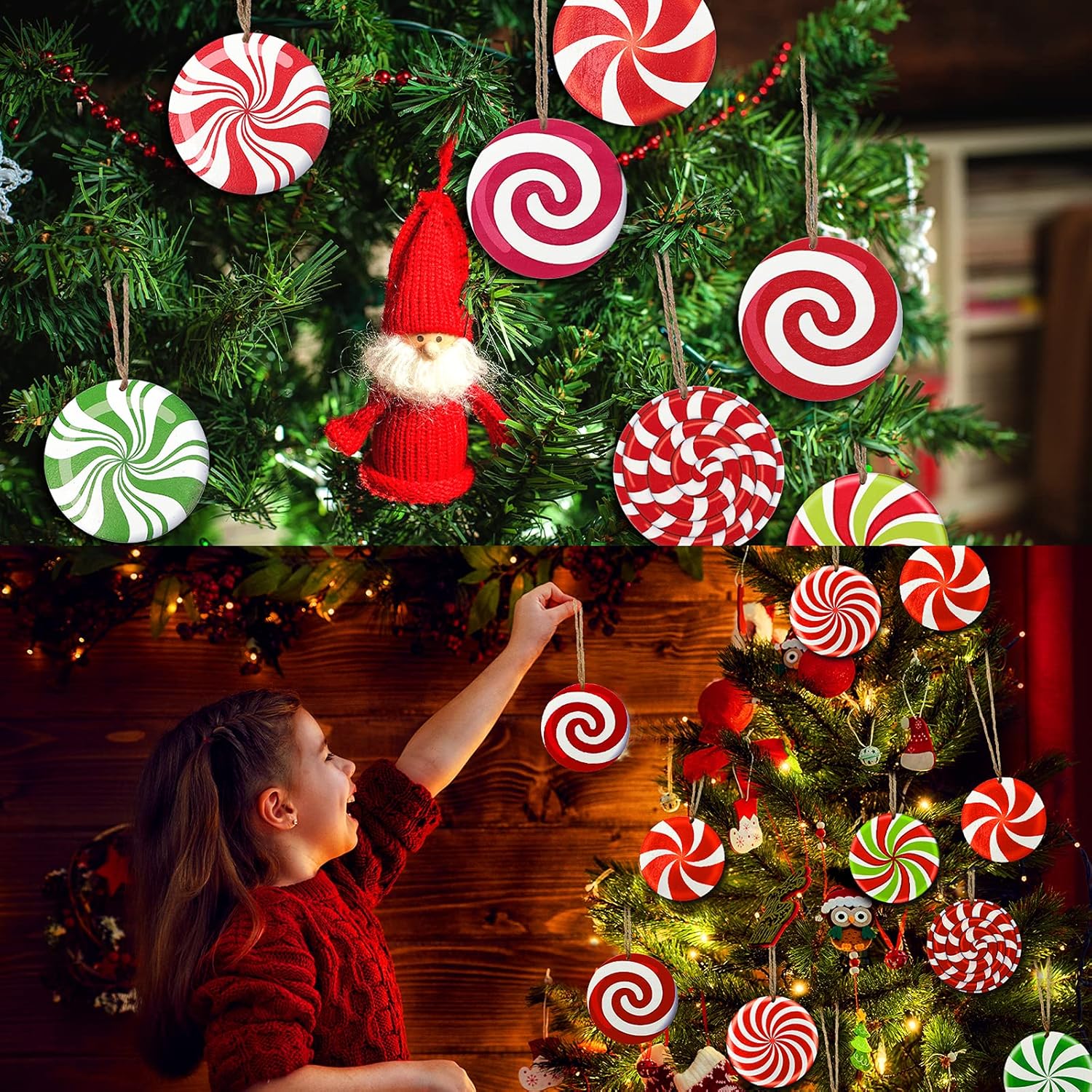 Juego de 30 adornos para árbol de Navidad, adornos de madera de menta ...