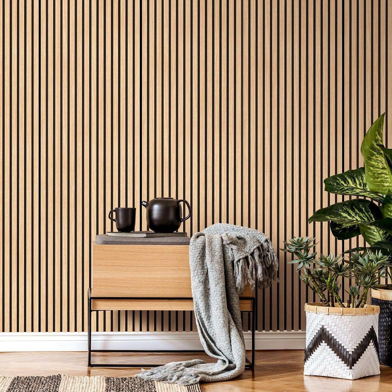 Acoustic Wall Panel - Natural Oak Wood Slat | 2.4m Decorative Feature ...