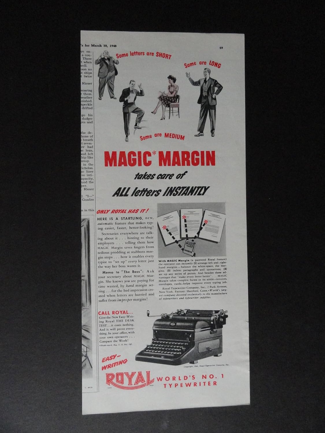 Amazon.com: Royal Typewriters. 5 1/2 X 13" Print ad. Illustration ...