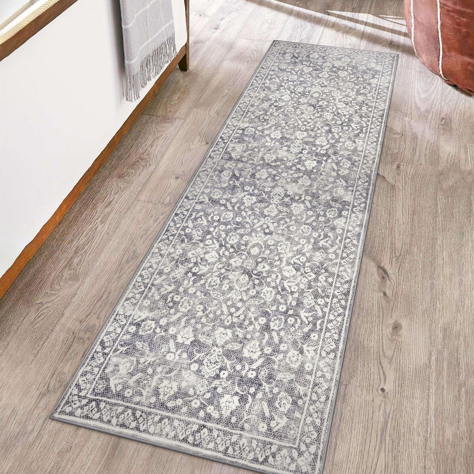 Amazon.com: SILOLOOM Vintage Washable Runner Rug 2x6, Grey Beige ...