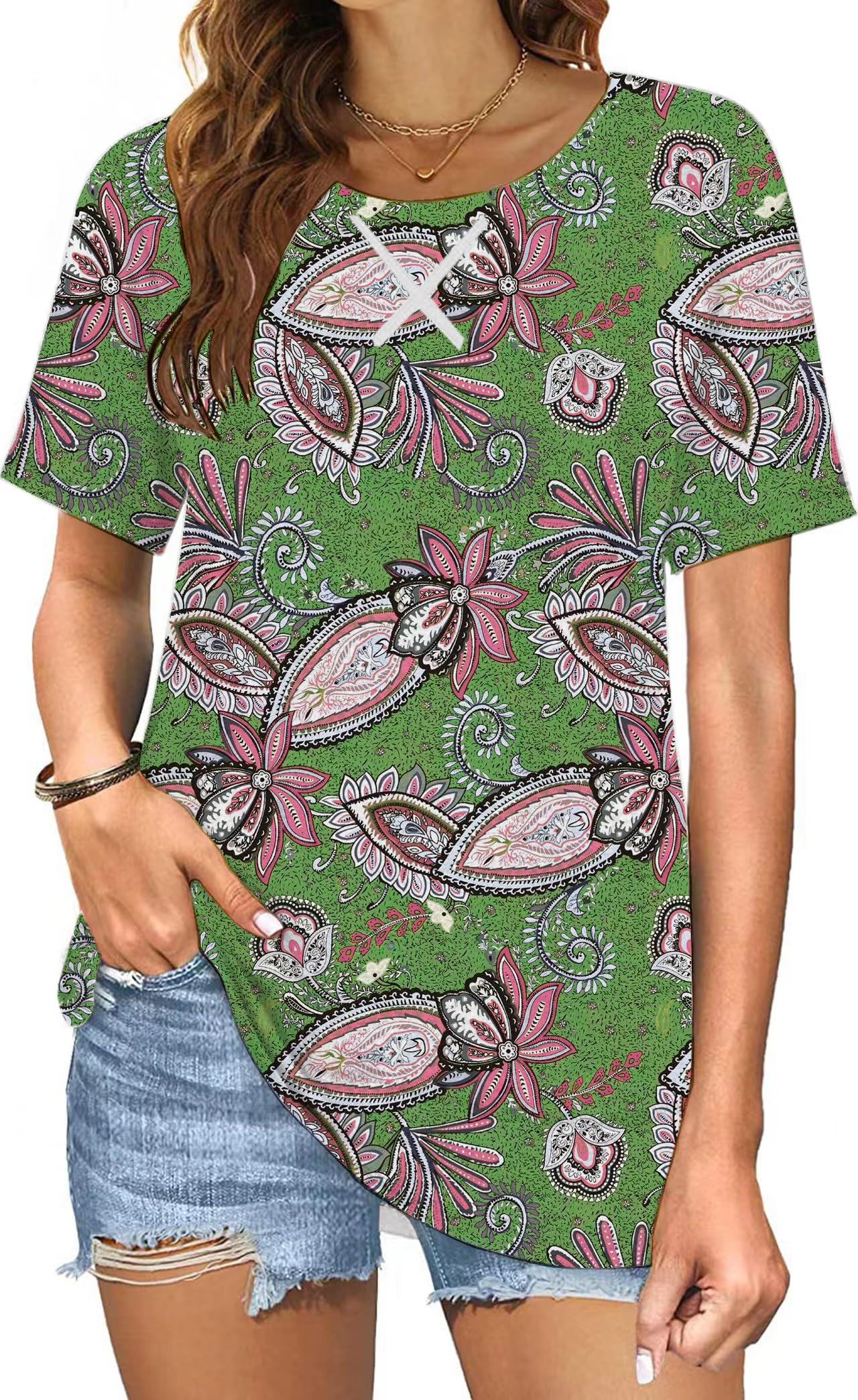 Women Summer Tops Short Sleeve Crewneck Tshirts Side Split Loose Fit ...