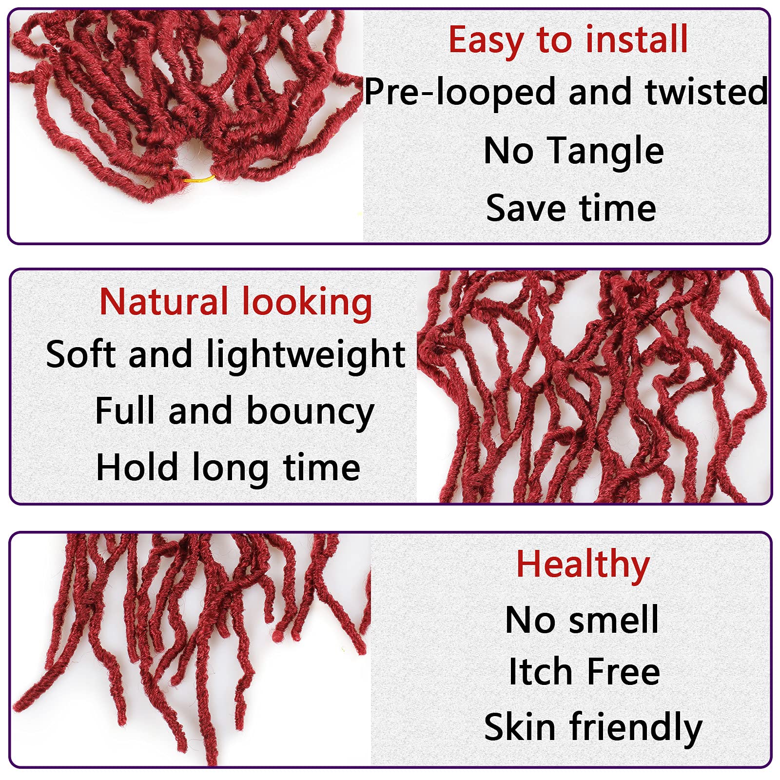 Snapklik.com : Burgundy New Faux Locs Crochet Hair 24 Inch Red Natural ...