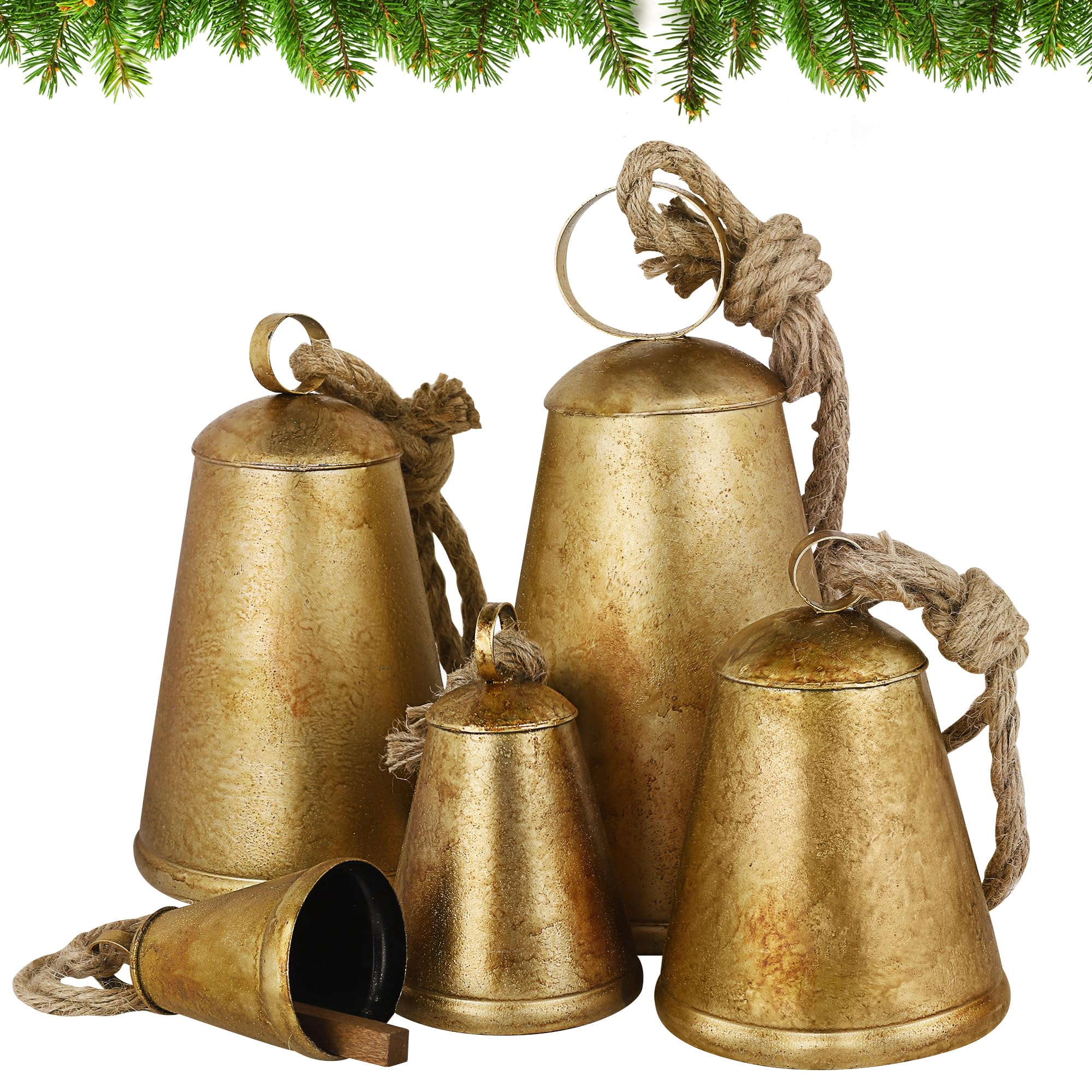 Amazon.com: Fovths 5 Pack Giant Christmas Cow Bells Large Cone Metal ...
