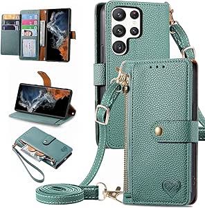 Amazon.com: Furiet Wallet Case for Samsung Galaxy S22 Ultra 5G Zipper Pocket Purse with Shoulder ...