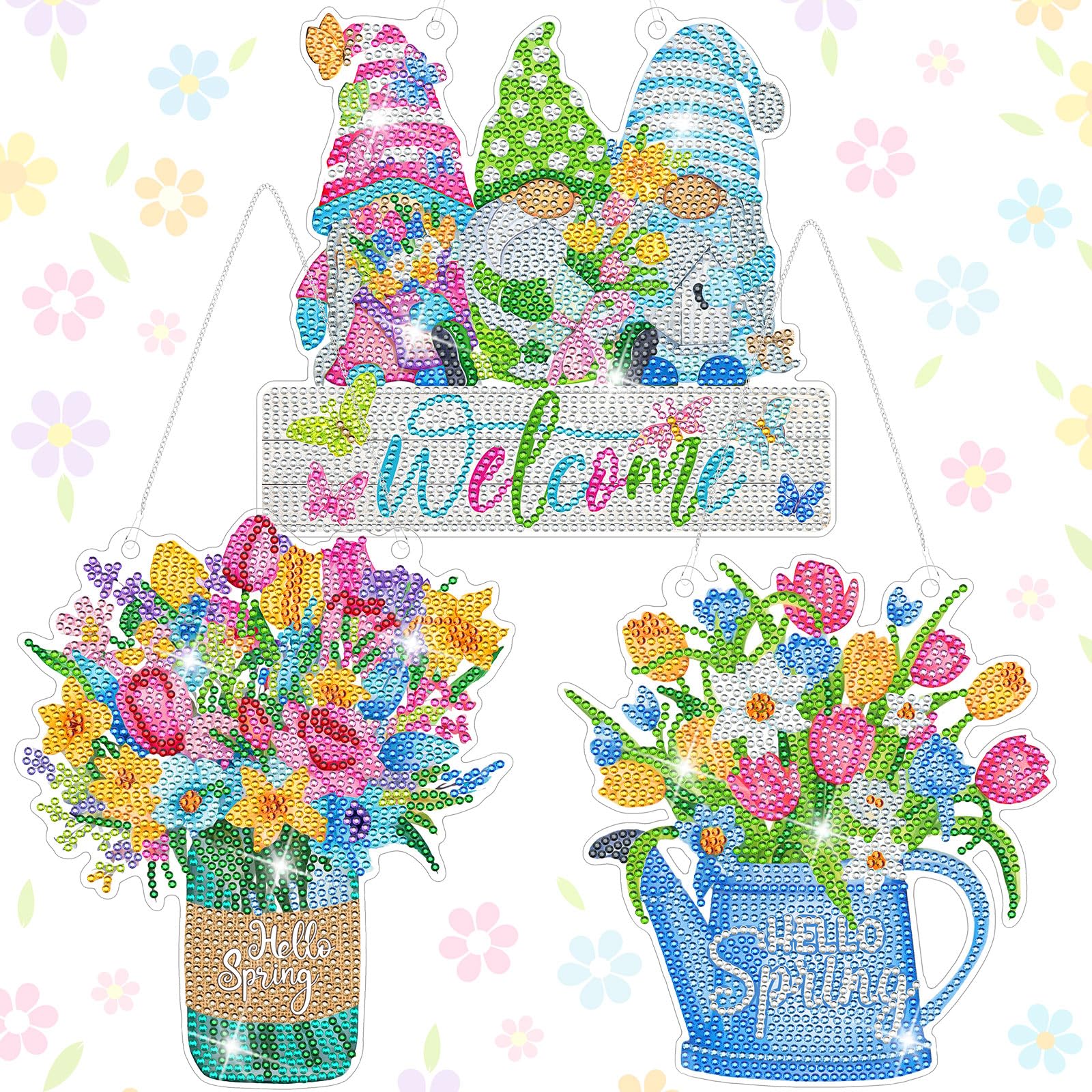 Amazon.com: Threehoney 3 Pcs DIY Spring Diamond Painting Wreath Kit ...
