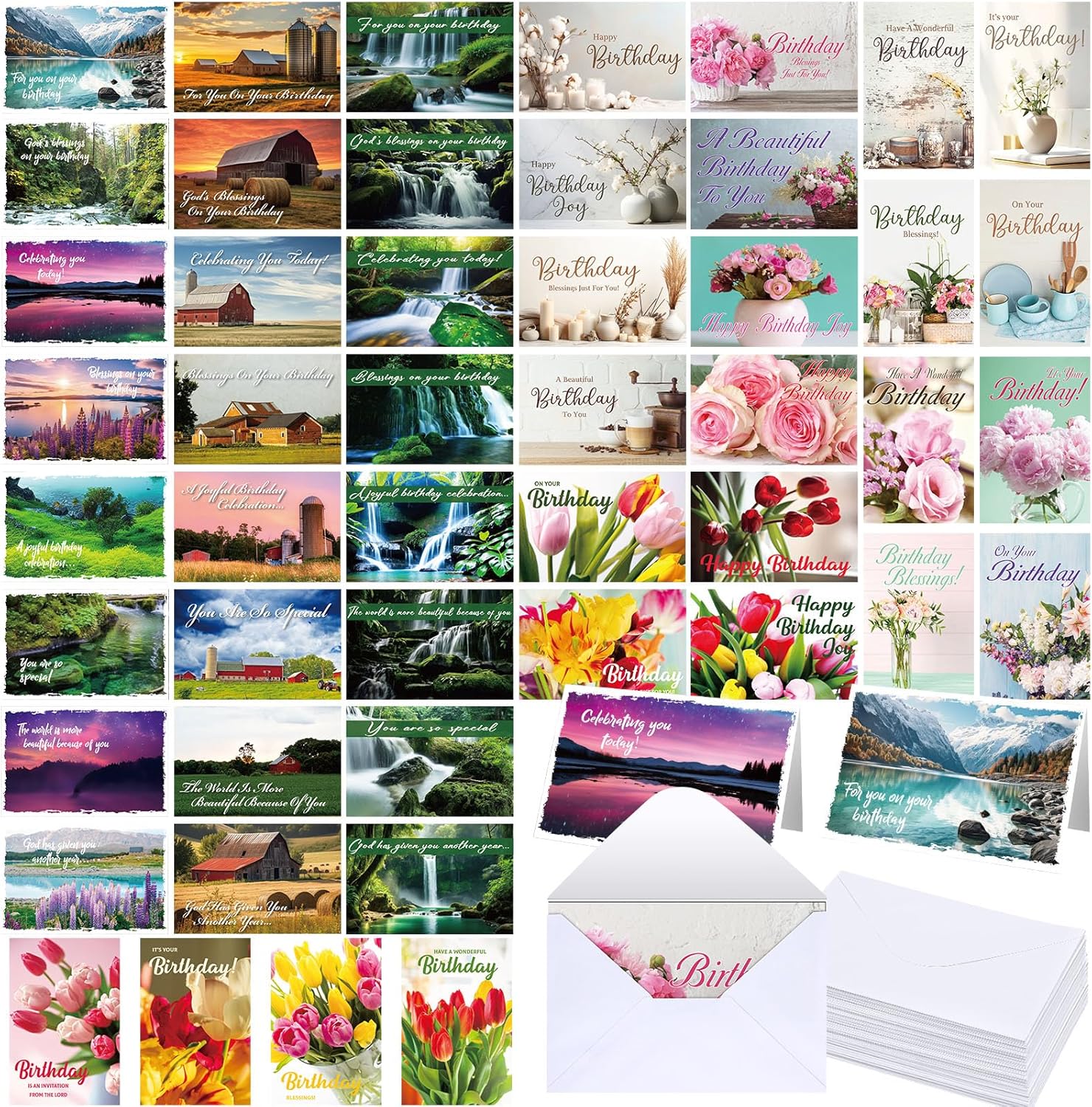 Amazon.com : Feifeiya 48 Sets Religious Christian Birthday Card with ...