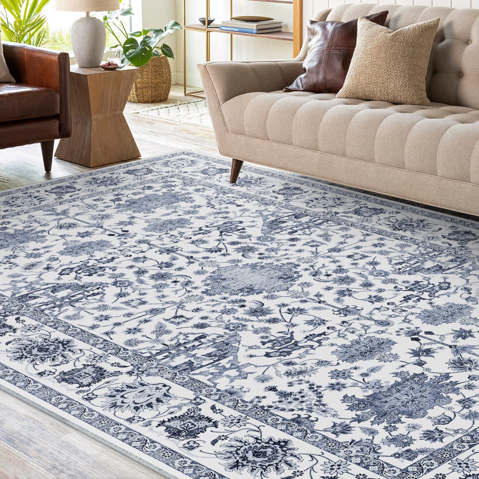 Amazon.com: Bloom Rugs Caria Washable Non-Slip 5x7 Rug - Navy Blue ...
