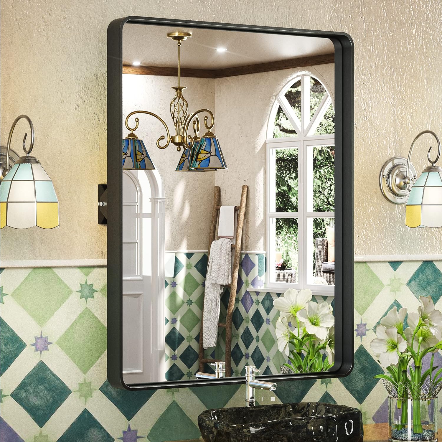 Amazon.com: Keonjinn Pivot Bathroom Mirror 28 x 36 Black Framed Mirror Pivoting Rectangular Wall ...