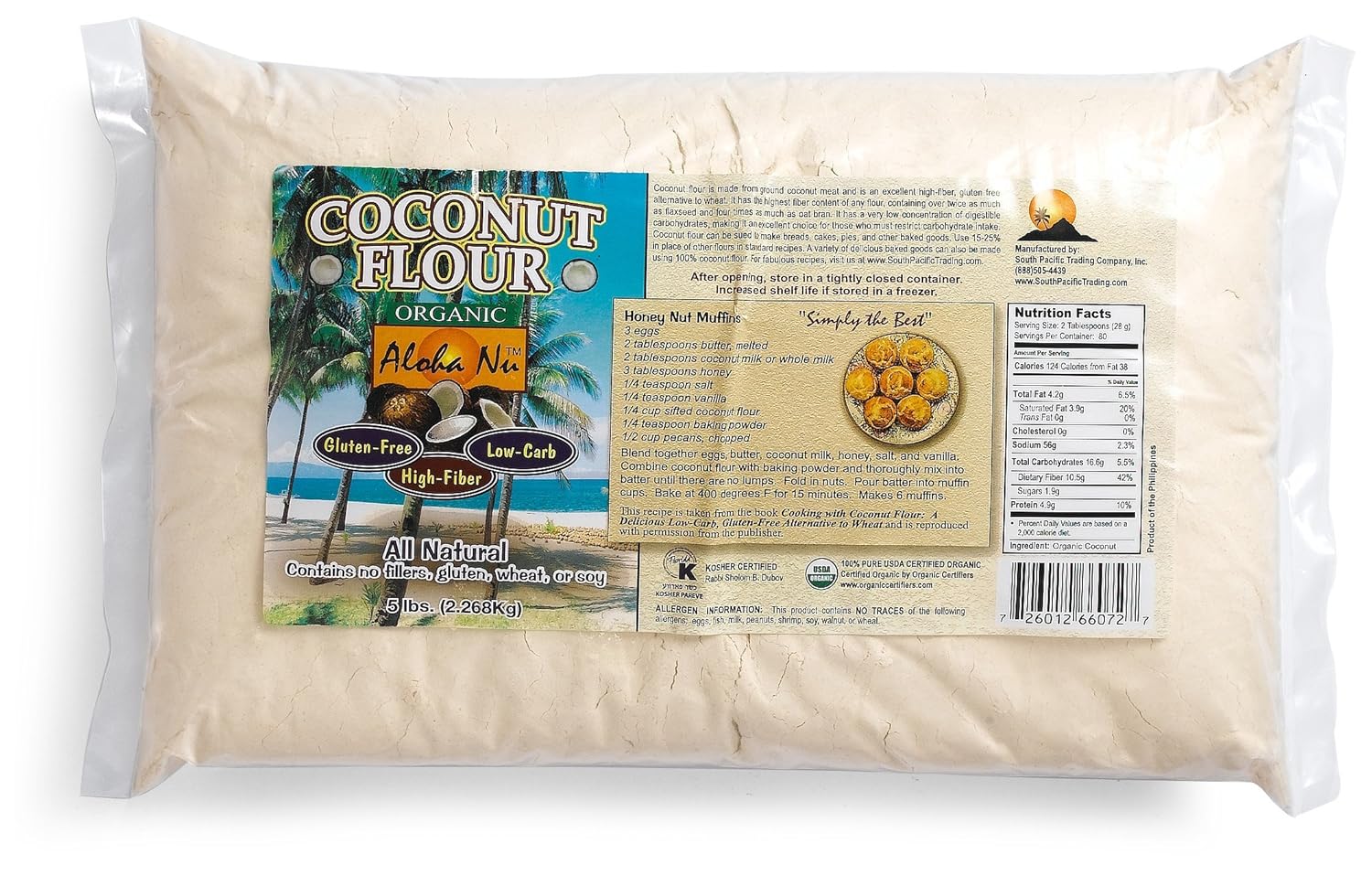 Amazon.com : Aloha Nu Certified Organic Coconut Flour, 80-Ounce Bag ...