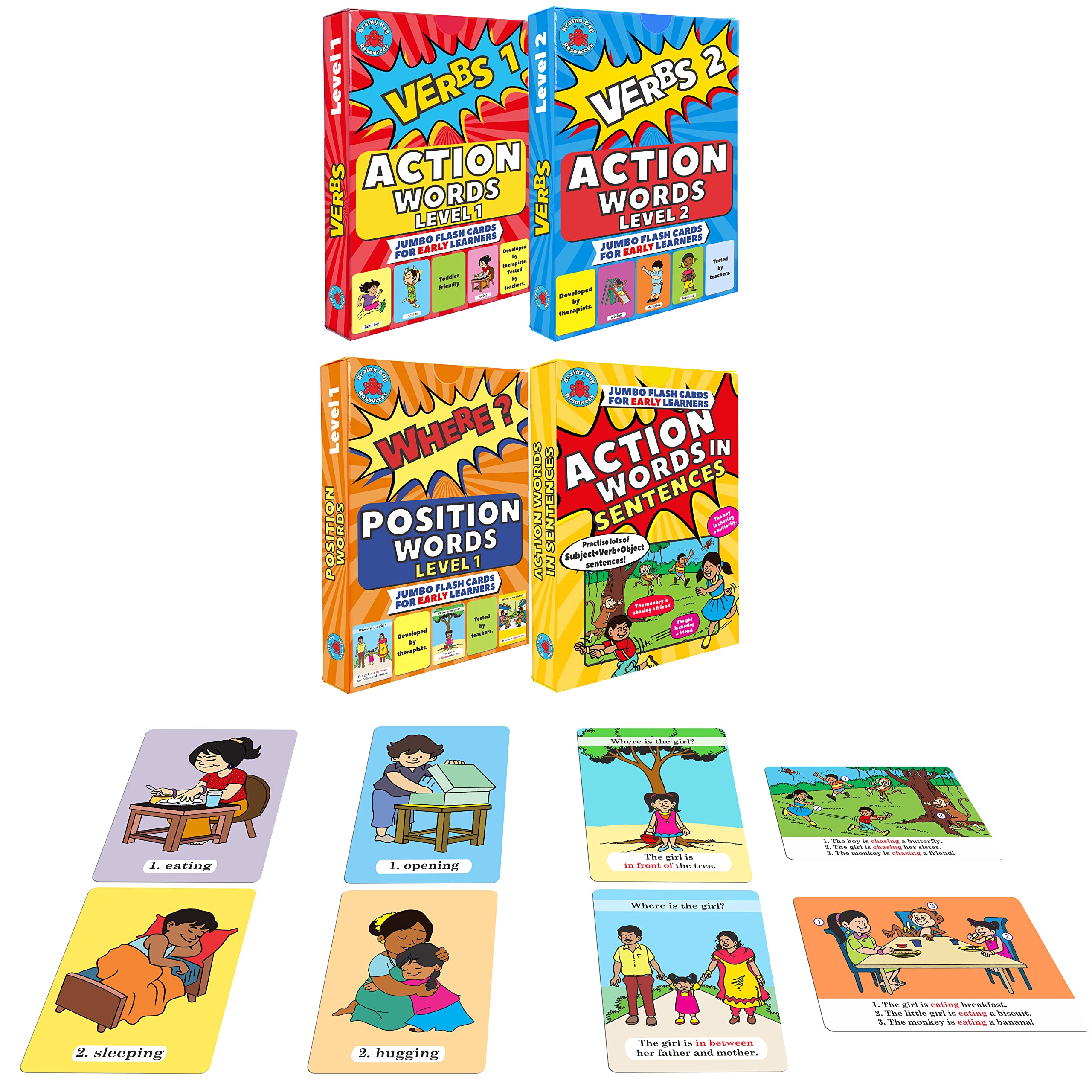 Buy Brainy Bug Resources 120 Jumbo Flashcards | 60 Action Words, 30 ...