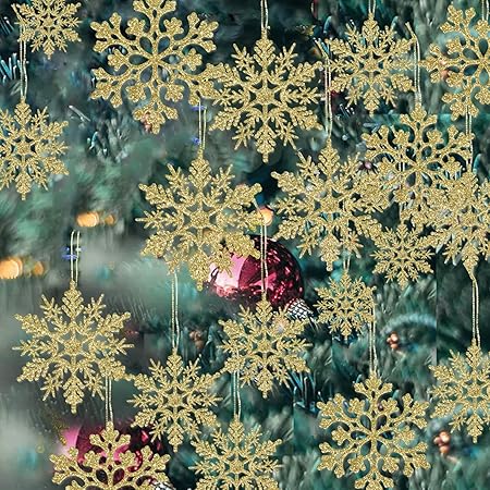 Amazon.com: Vickerman Plastic Glitter Snowflake, 4-Inch, Gold, 24 Per ...