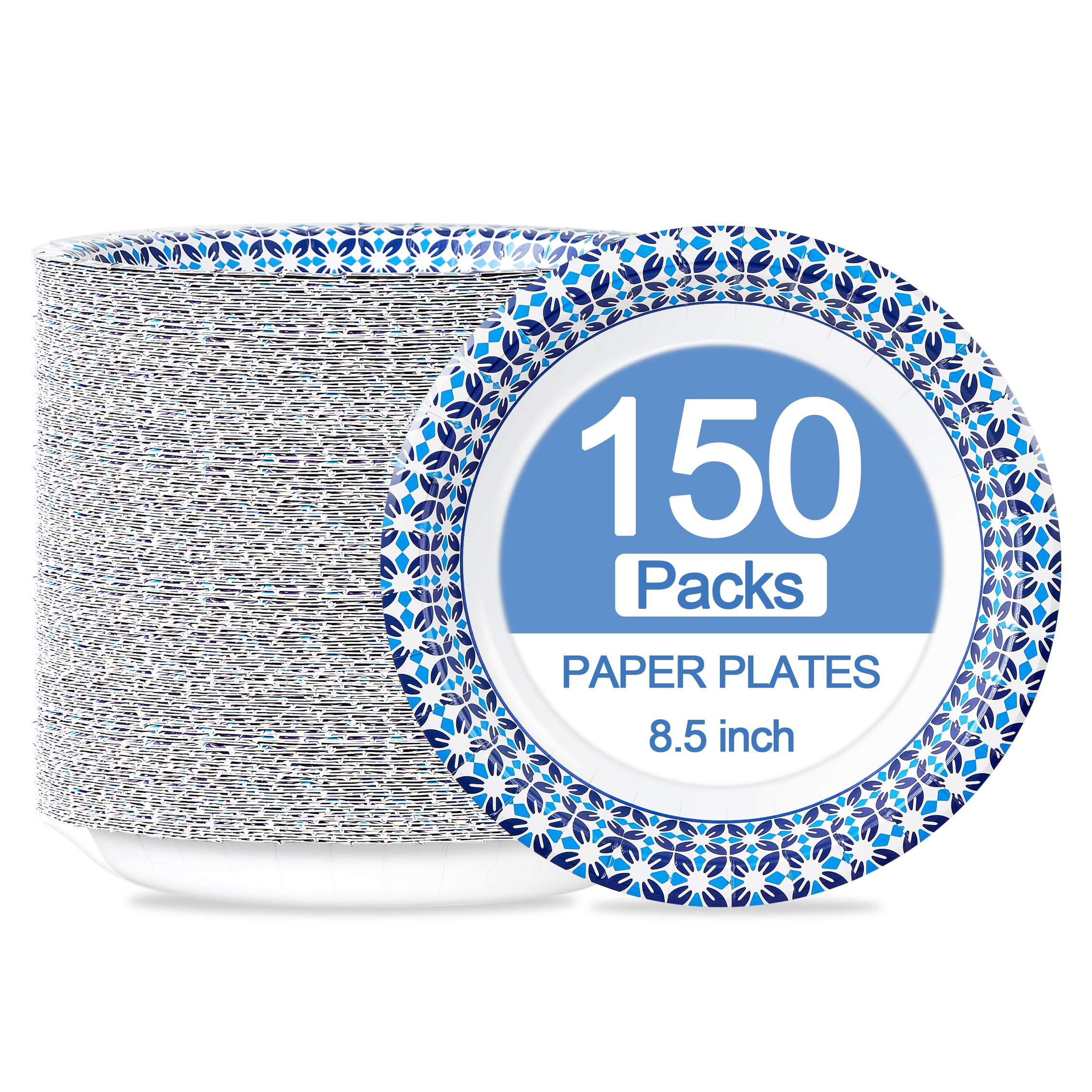 8.5 Inch Disposable Paper Plates,150 Count 8 1/2 inch Paper Plates,Soak ...