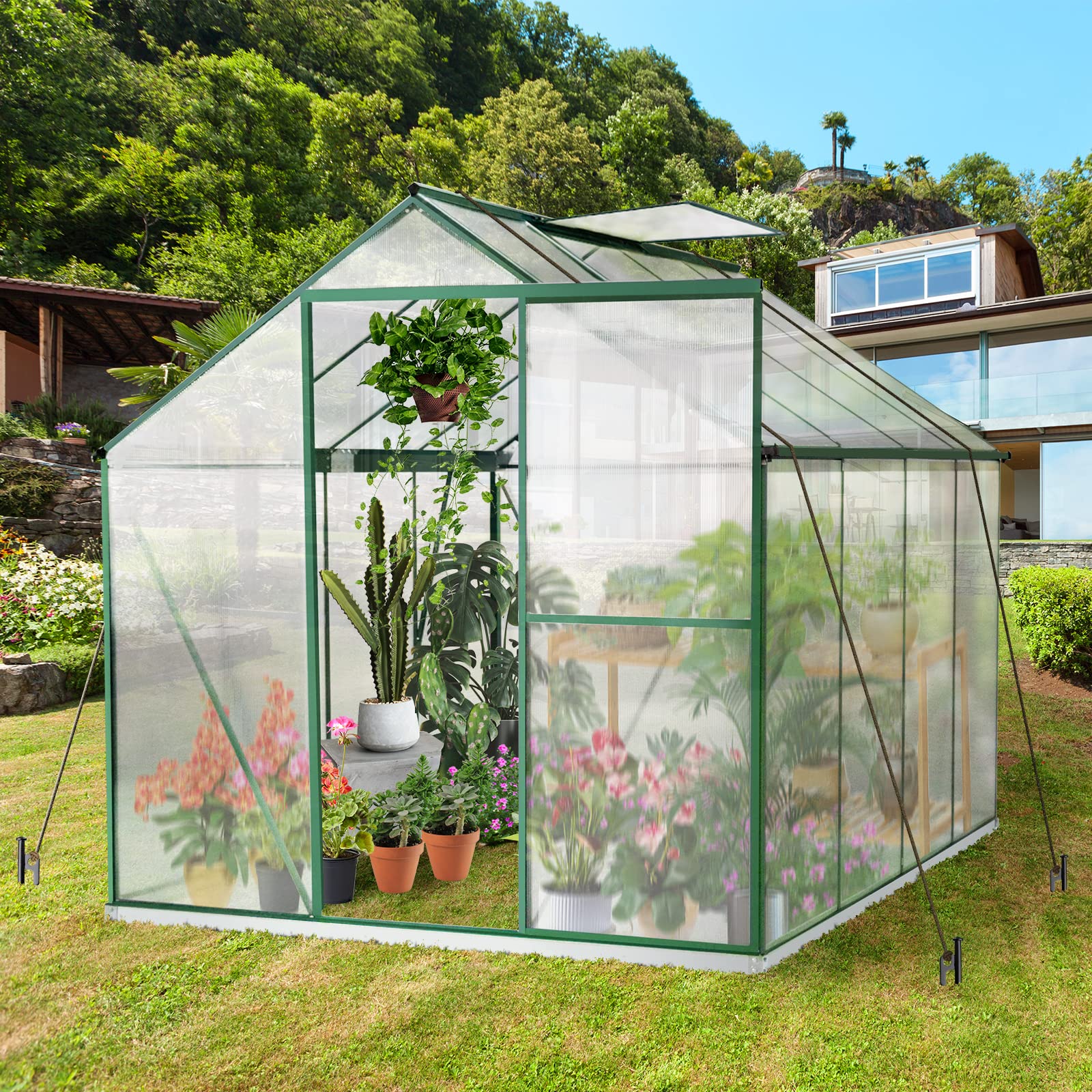 Buy WACASA 6' x 8' Polycarbonate Greenhouses Kit w/Sliding Door and ...