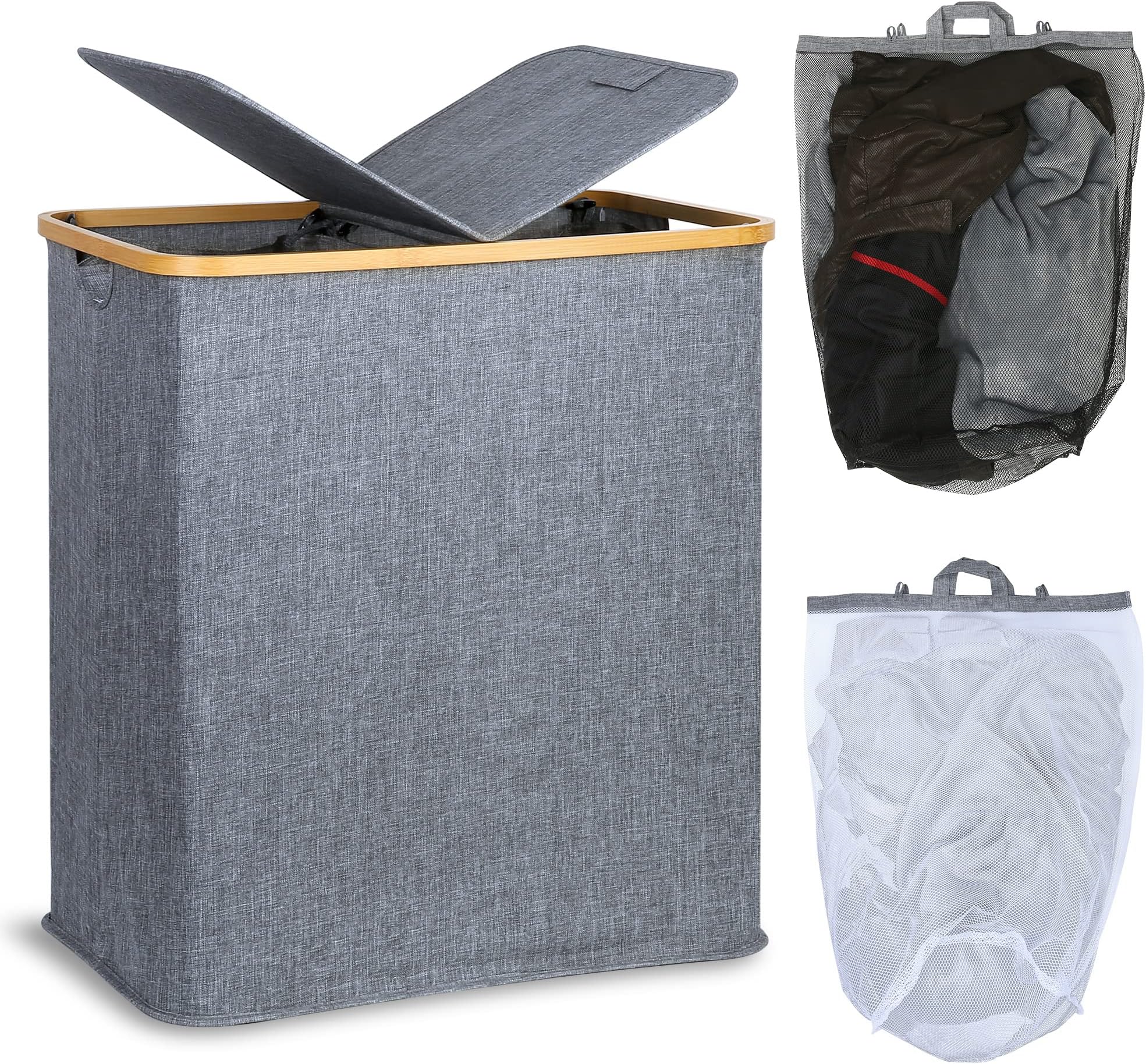 Amazon.com: Asking 80L Collapsible 2 Section Divided Clothe Hamper ...