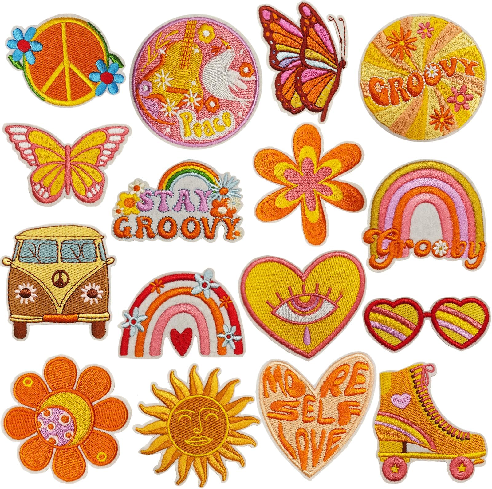 Amazon.com: Puideon 20Pcs Iron on Patches Hippie Groovy Boho ...