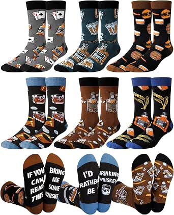 Amazon.com: Cutecrop 6 Pairs Novelty Whiskey Socks for Men Funny ...