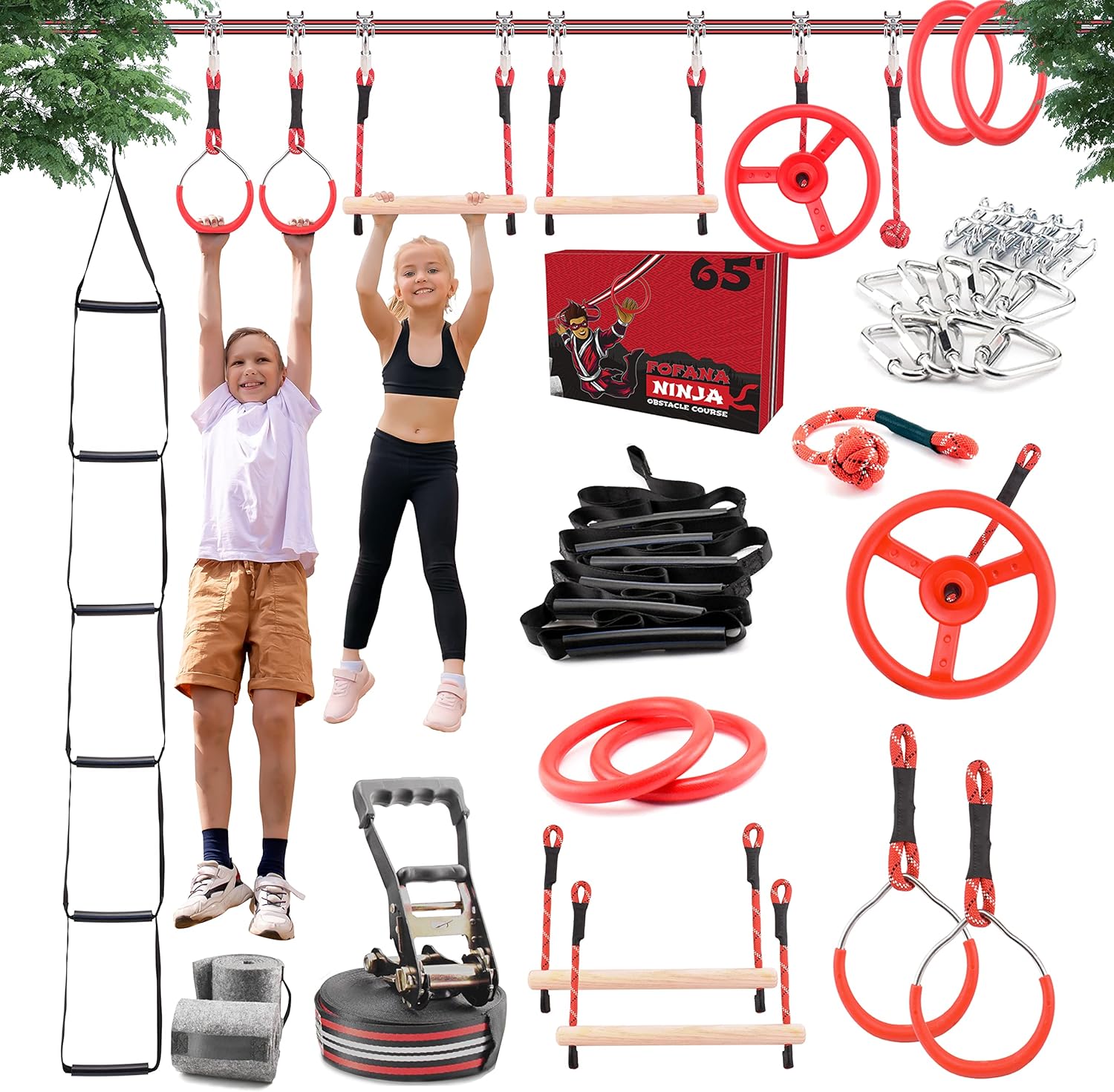 Amazon.com: Fofana Ninja Warrior Obstacle Course for Kids – 32-Piece ...