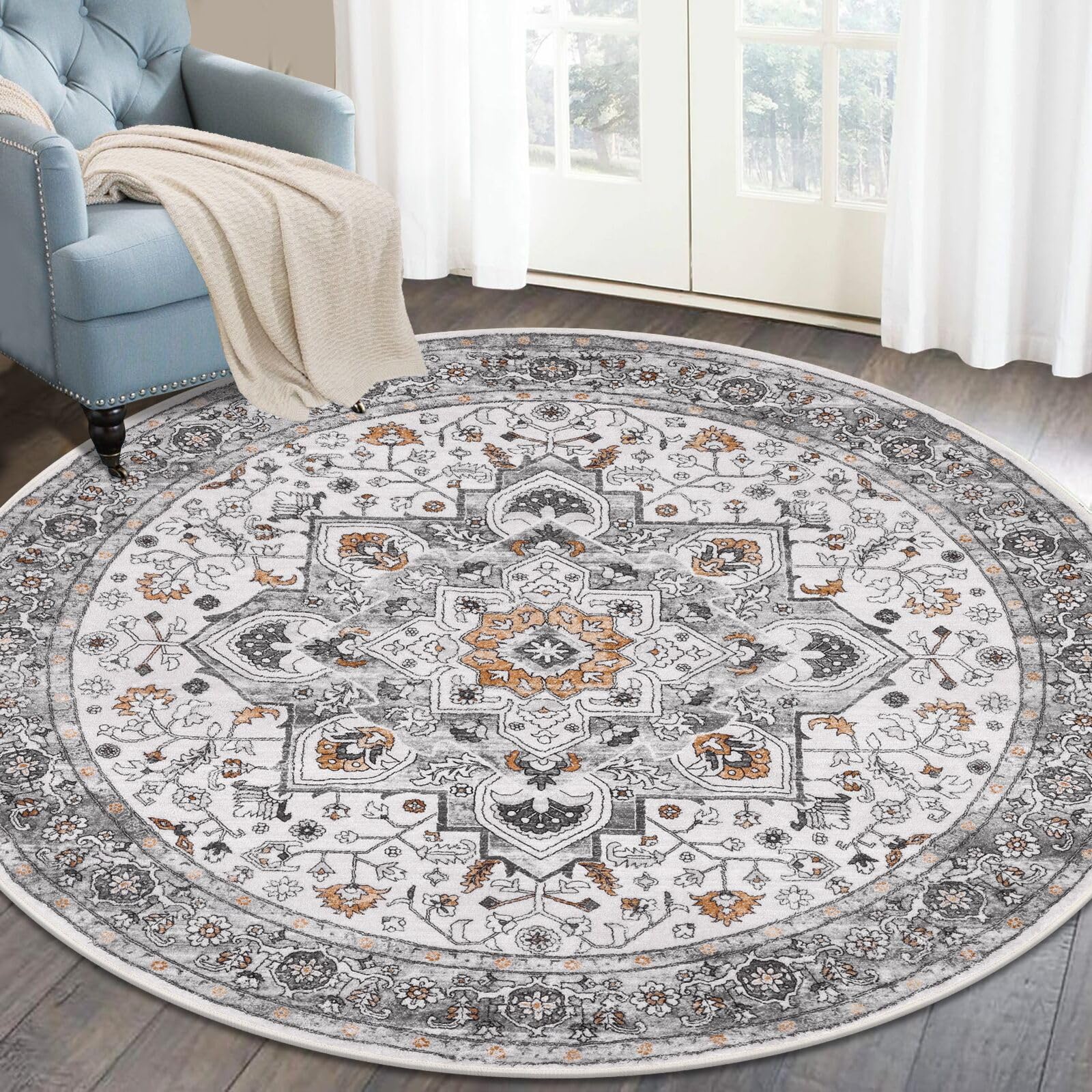 Amazon.com: HEBE Washable Round Area Rug 4ft Non Slip Vintage Circle ...
