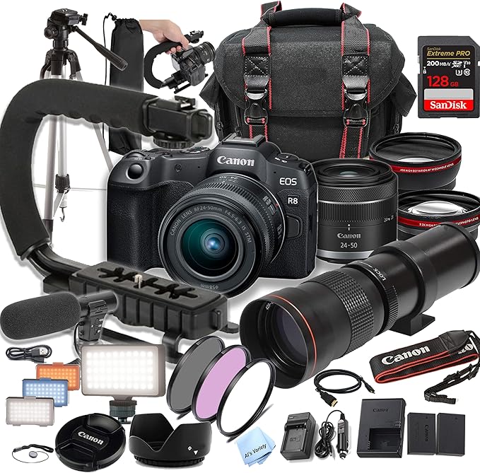 Amazon.com : Canon EOS R8 Camera Bundle with 24-50mm + 420-800mm Super ...