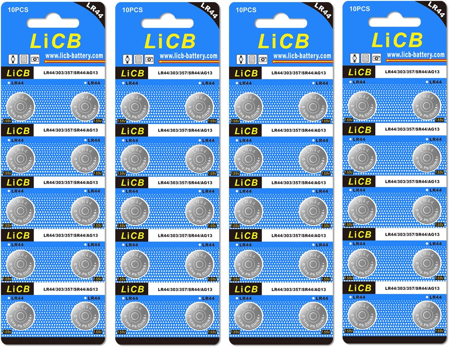 Amazon.com: LiCB 40 Pack LR44 AG13 357 303 SR44 Batteries 1.5V Button ...