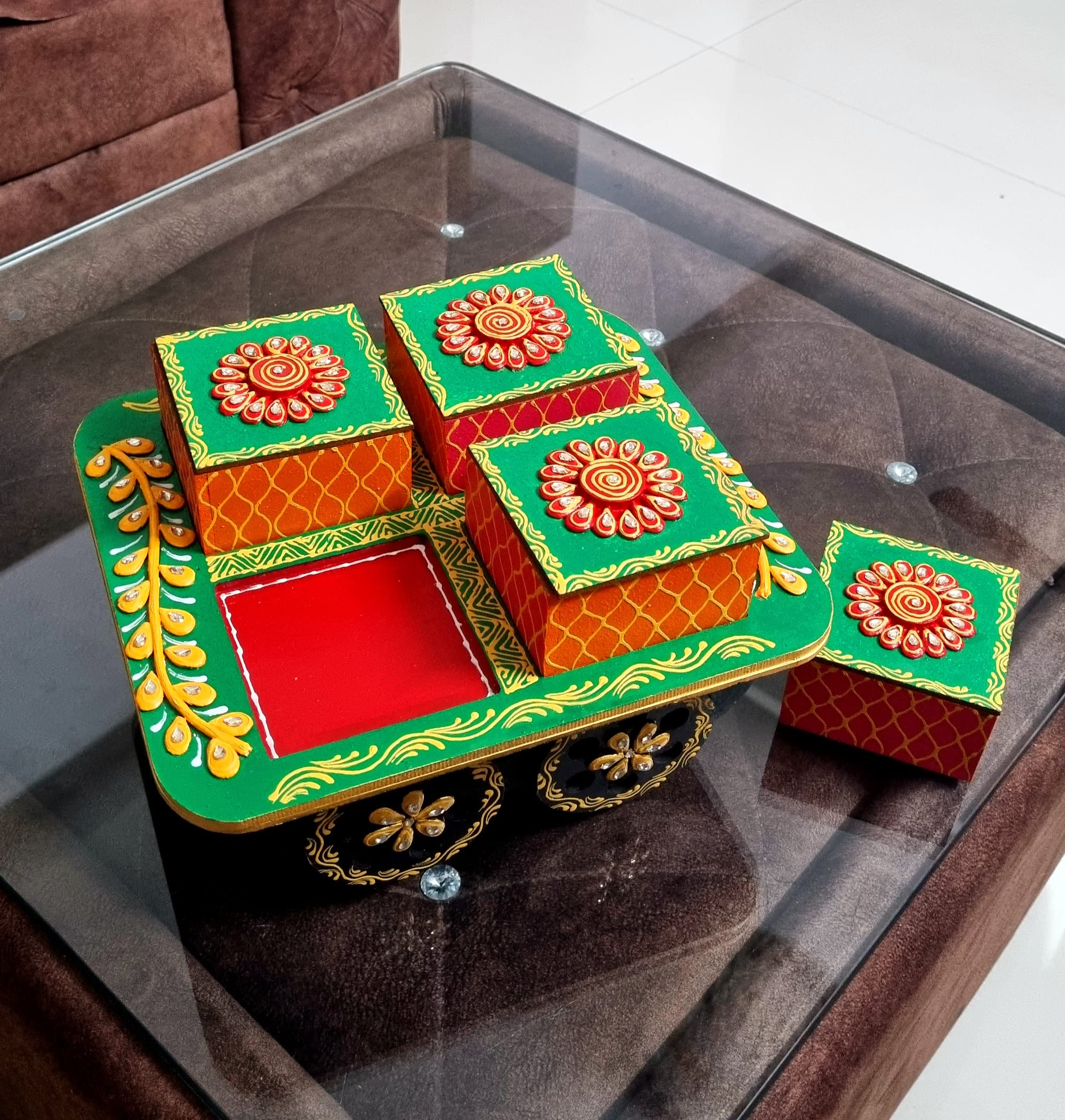 Royal Indian Art Handcrafted Wooden 4 Compartments Serving Cart(Thela ...