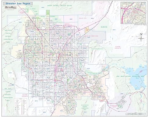 Greater Las Vegas-Clark County Detailed Region Wall Map *ZIP Codes ...