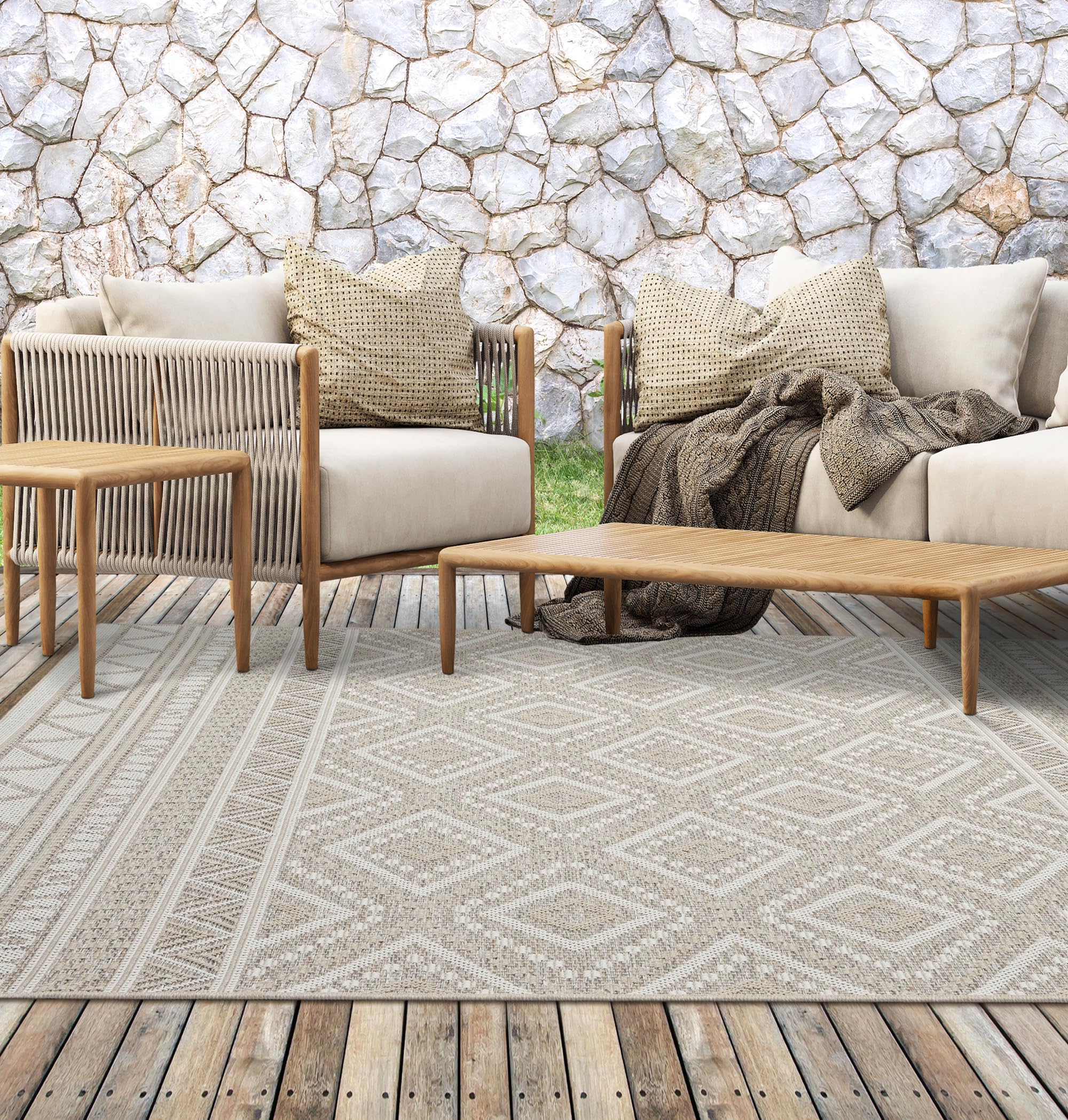 Qingbei Rina Outdoor Teppich Wetterfest, 120x180cm Balkon Teppich ...