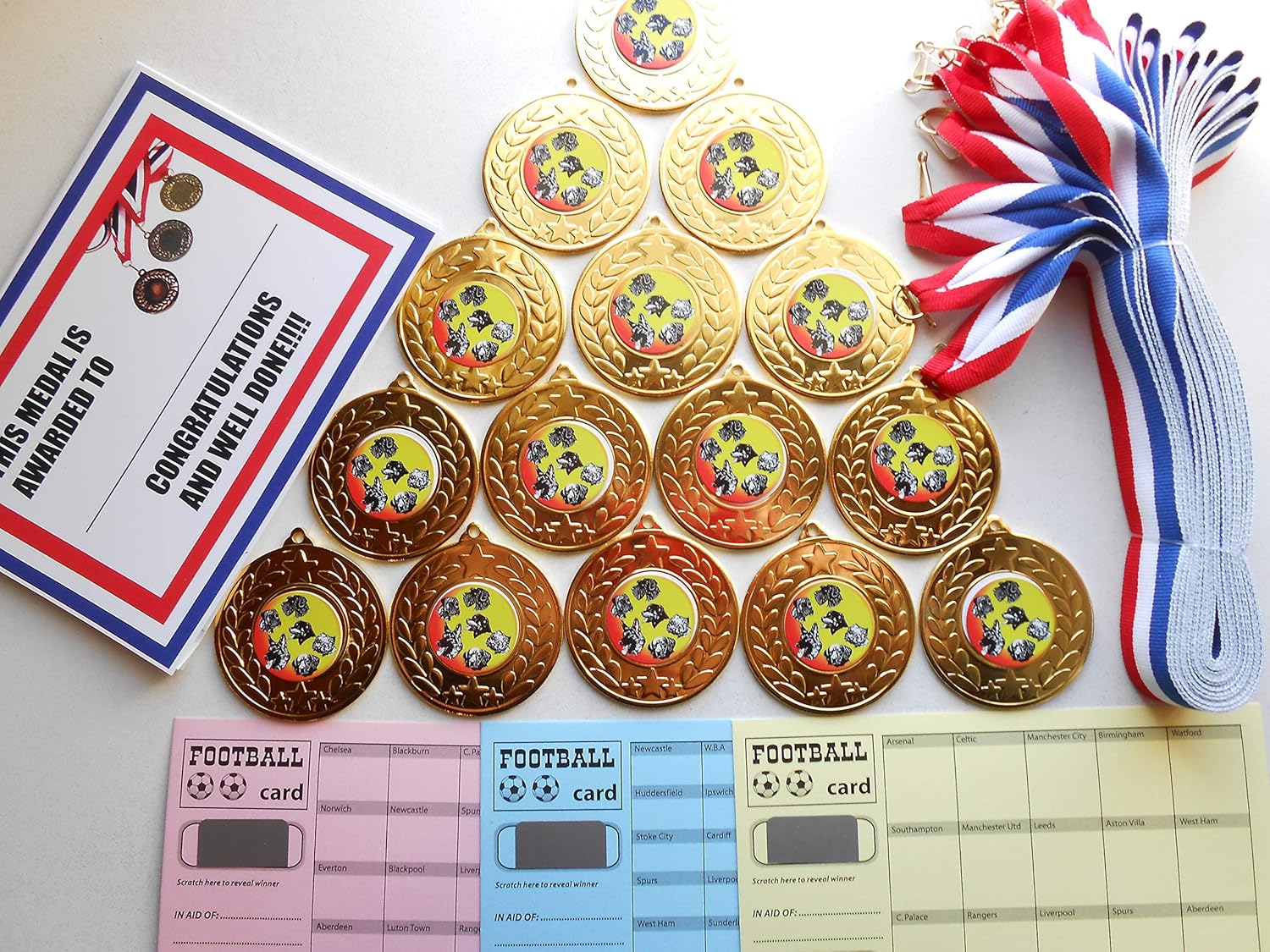 DOG AWARD - MEDALS 50MM METAL WITH RIBBON AND CERTIFICATE (15 MEDALS ...