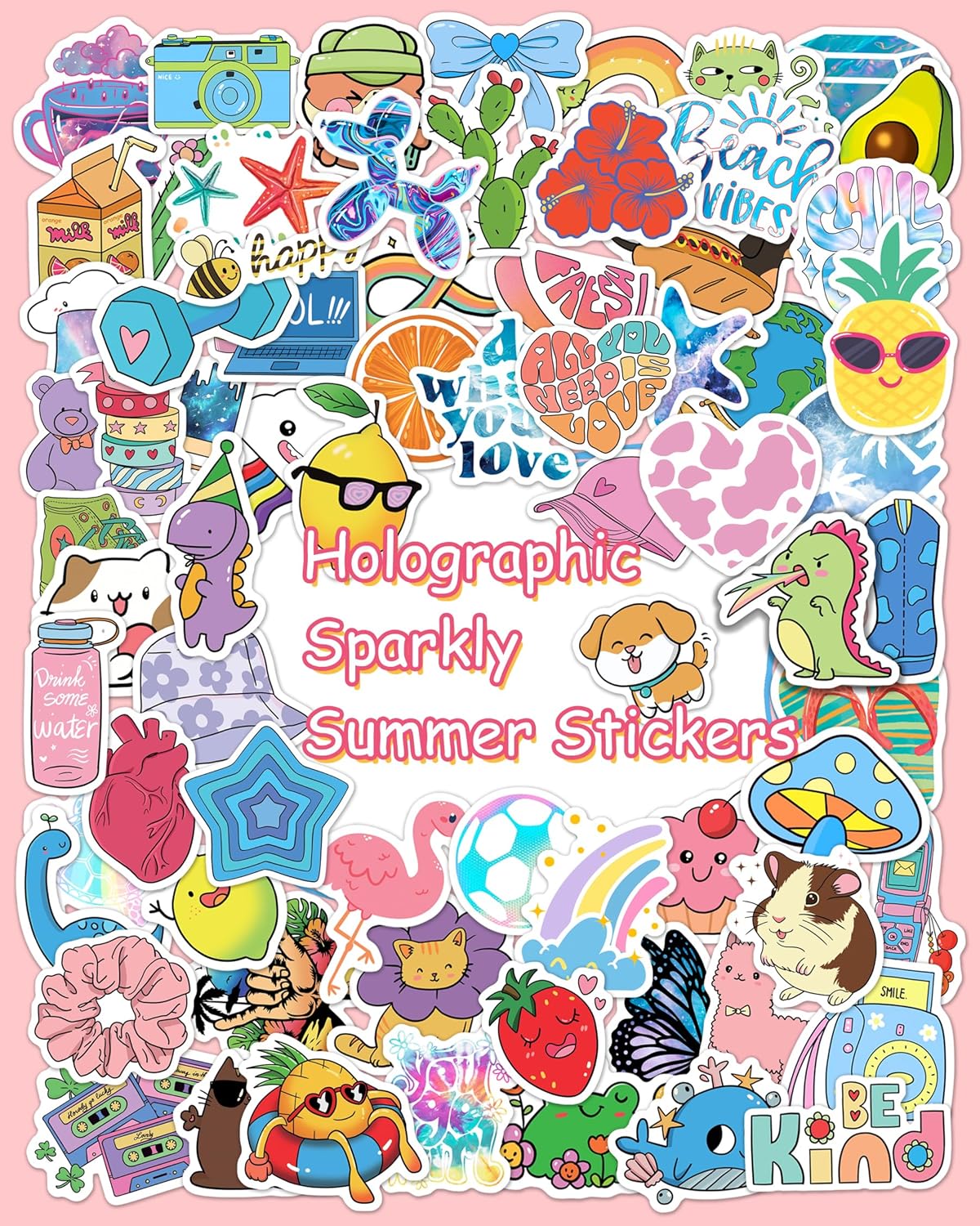 Amazon.com: 102 Pcs Preppy Stickers for Teens, Holographic Sparkly Cute ...