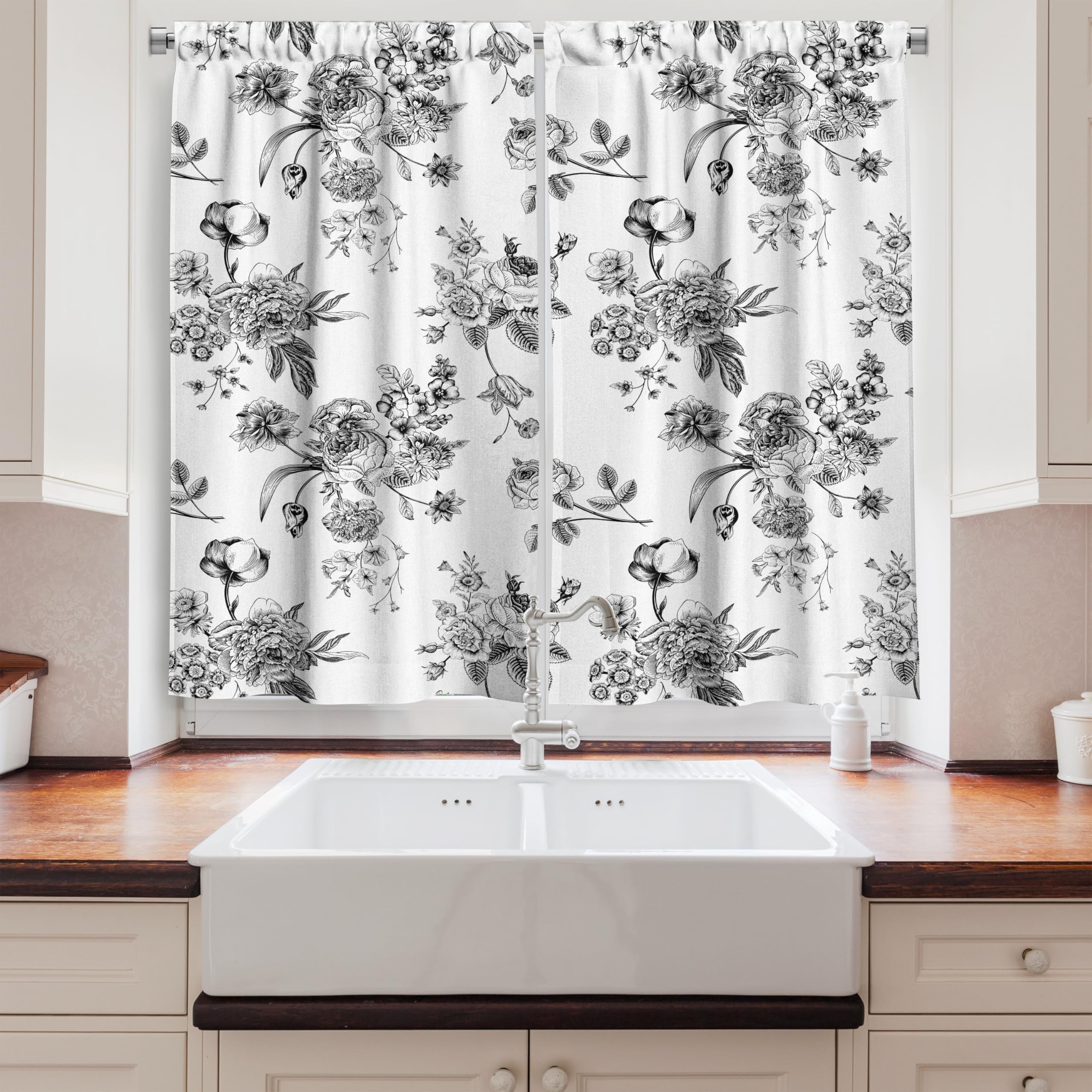 Black And White Toile Kitchen Curtains