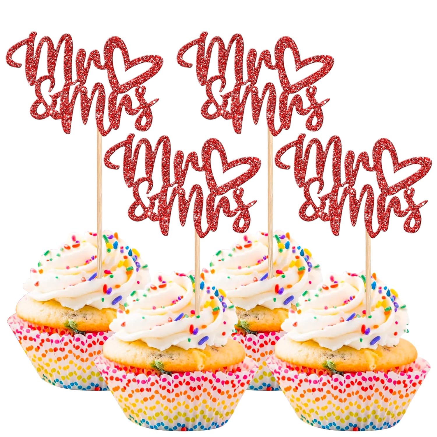 Amazon.com: 36 PCS Mr & Mrs Cupcake Toppers with Love Heart Glitter ...