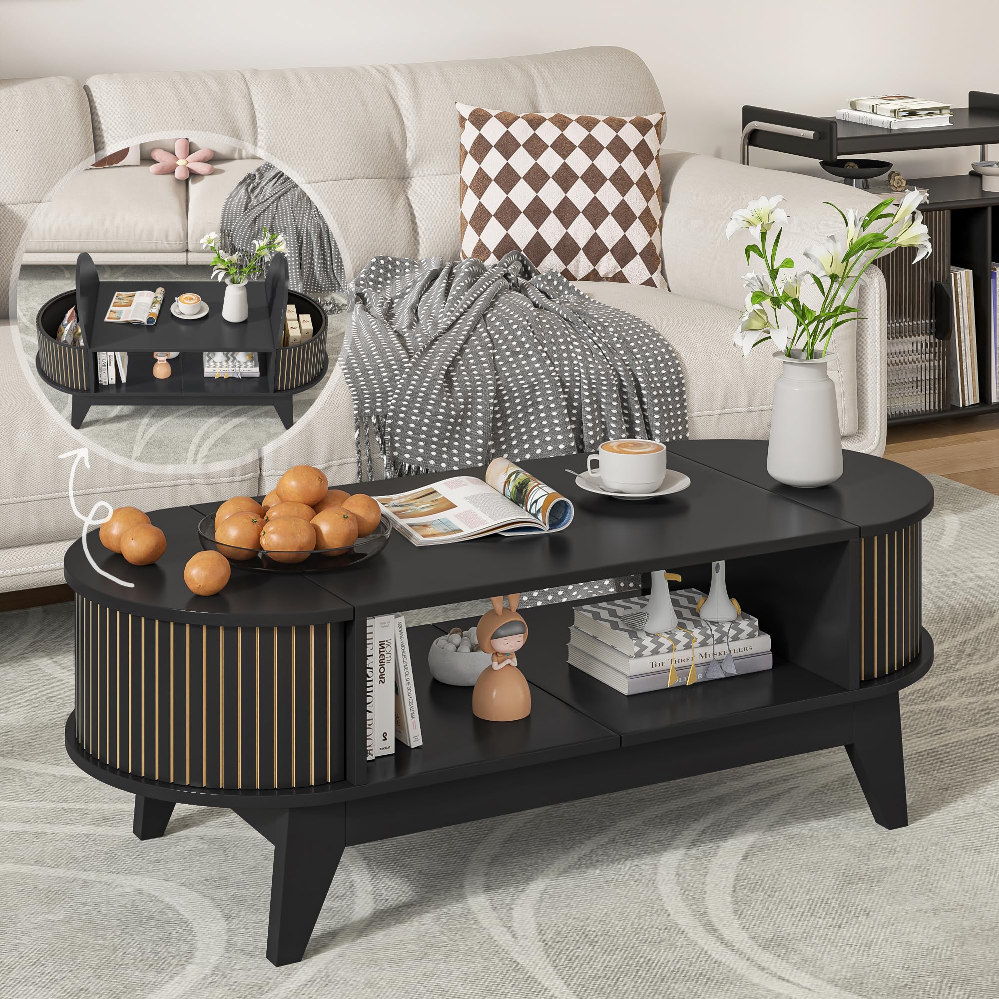 Amazon.com: Coffee Table with 2 Hidden Storage,Mid Century Modern ...