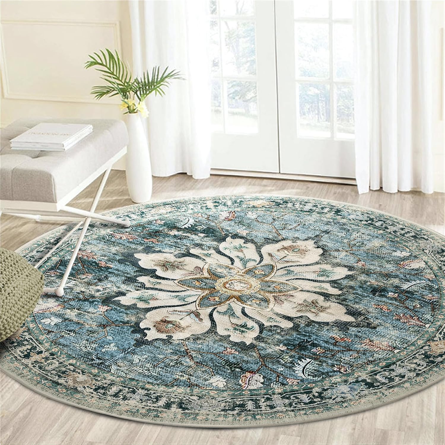 Amazon.com: RELEANY 4ft Round Rug, Area Rugs 4ft, Washable Rug, Non ...