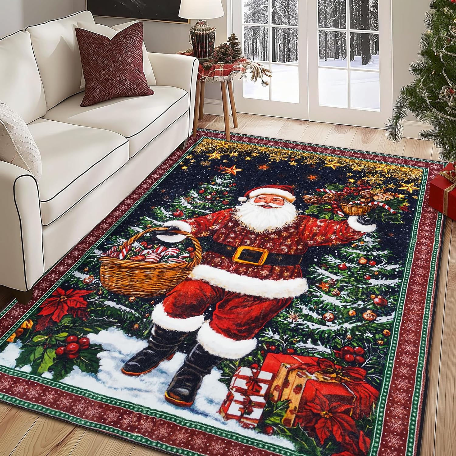 Amazon.com: FRAMICS Christmas Santa Claus Area Rug, Christmas Tree 3x5 ...