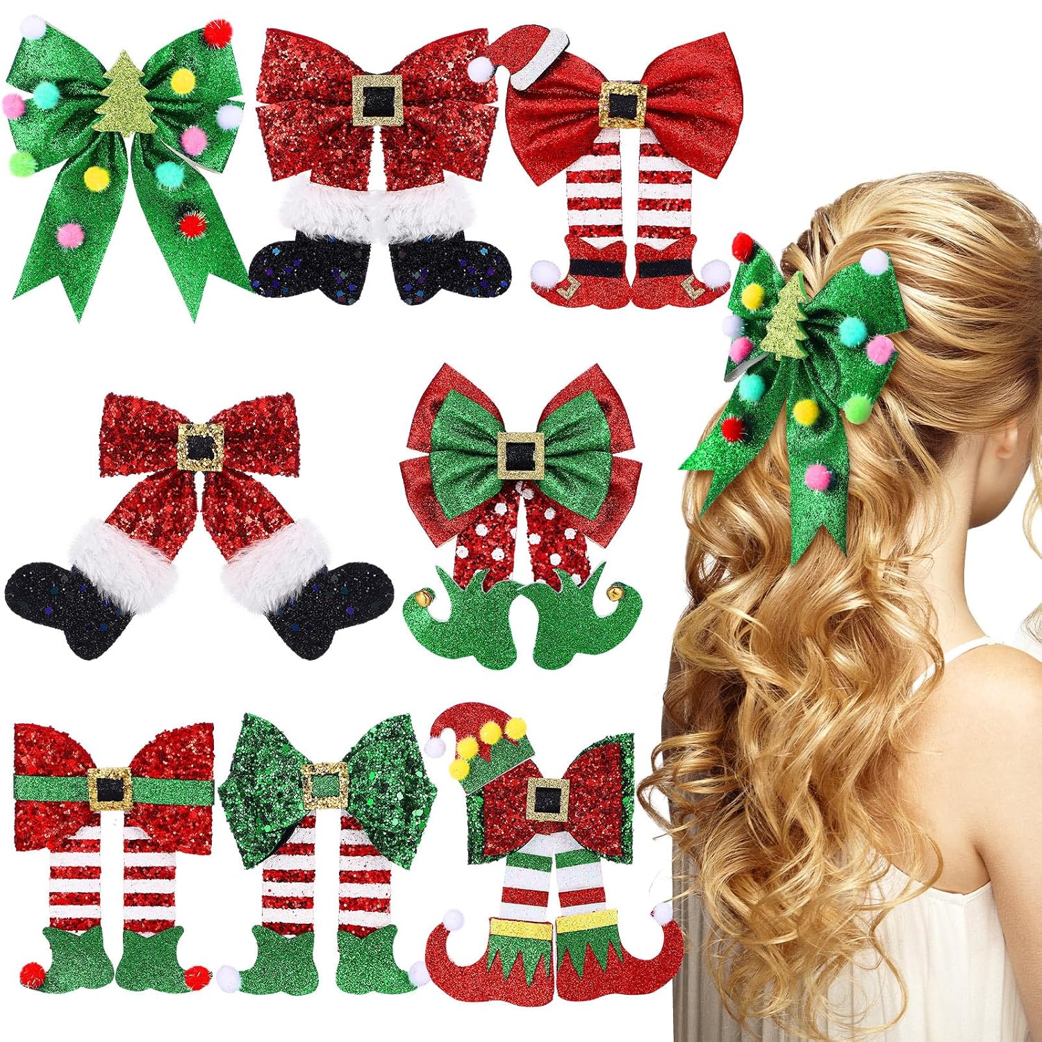 Amazon.com : Yuxung 8 Pack Christmas Hair Clips for Women Glitter ...