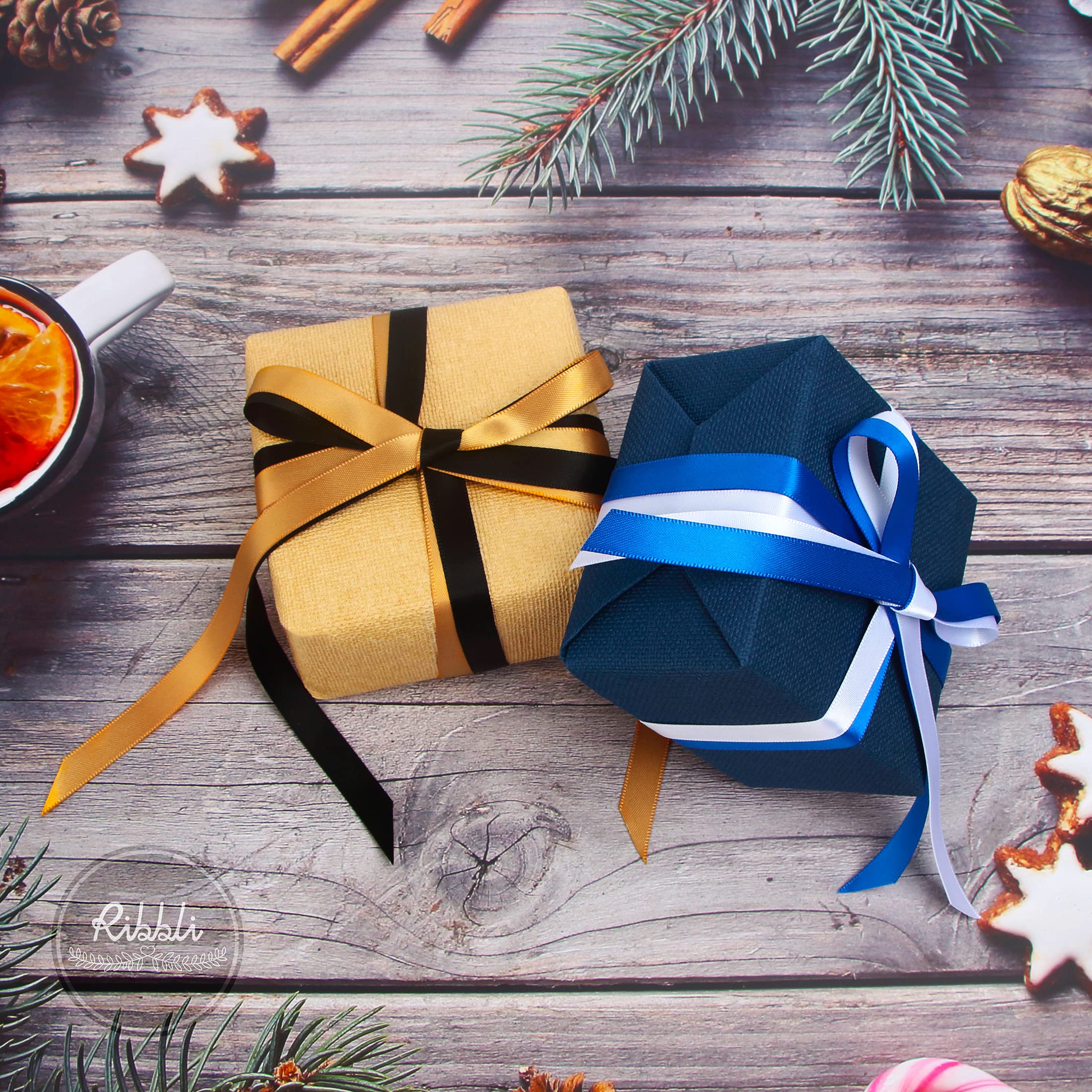 Snapklik.com : Ribbli 2 Rolls Satin Old Gold & Black Craft Ribbon,Total ...