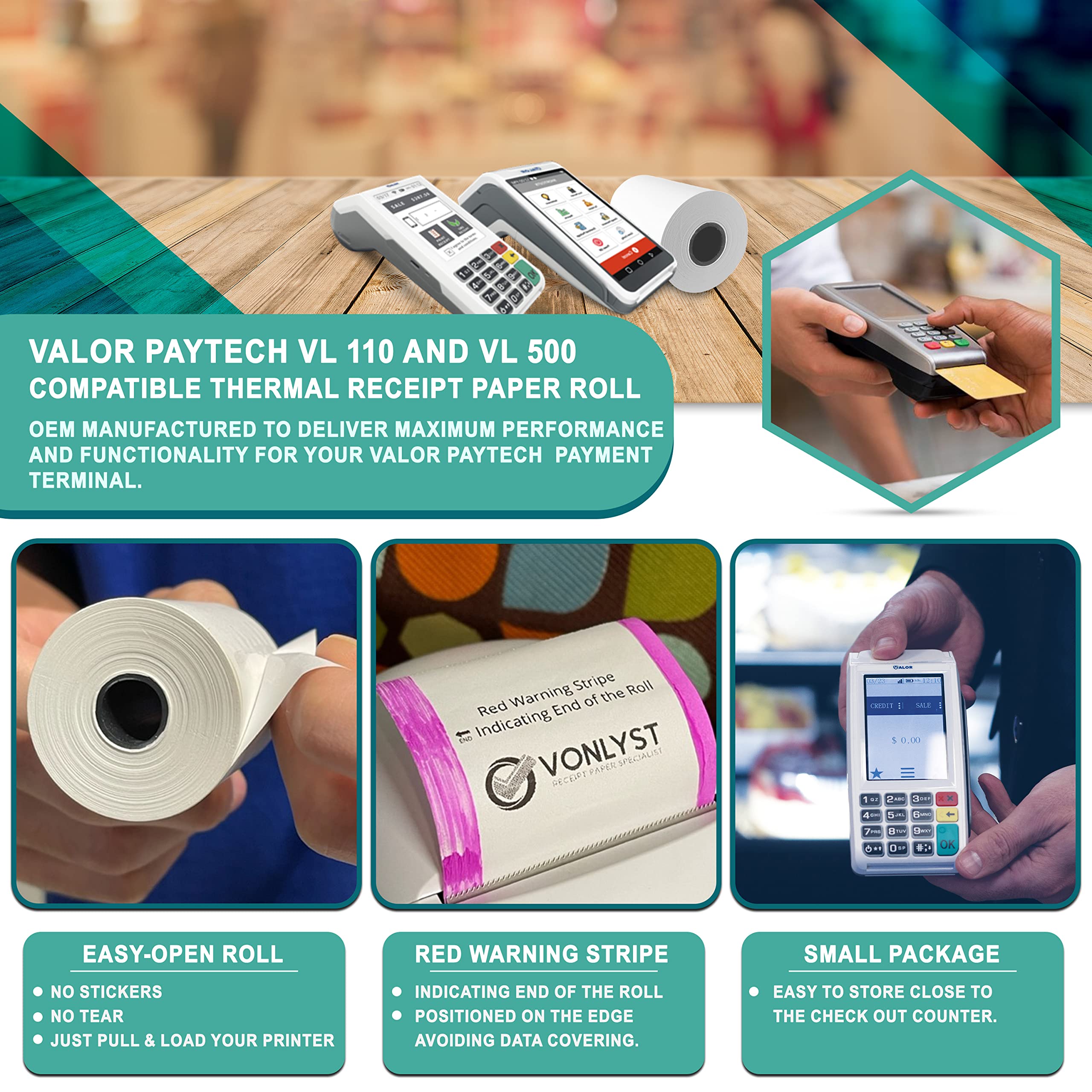 Snapklik.com : Vonlyst Receipt Paper Roll For Valor Paytech VL 110 And ...