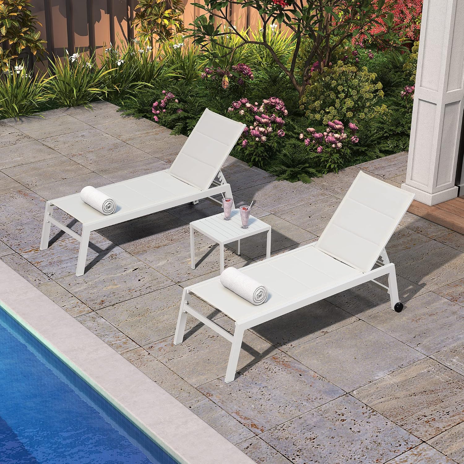 Amazon.com: PURPLE LEAF Outdoor Chaise Lounge Set Adjustable Sunbathing ...