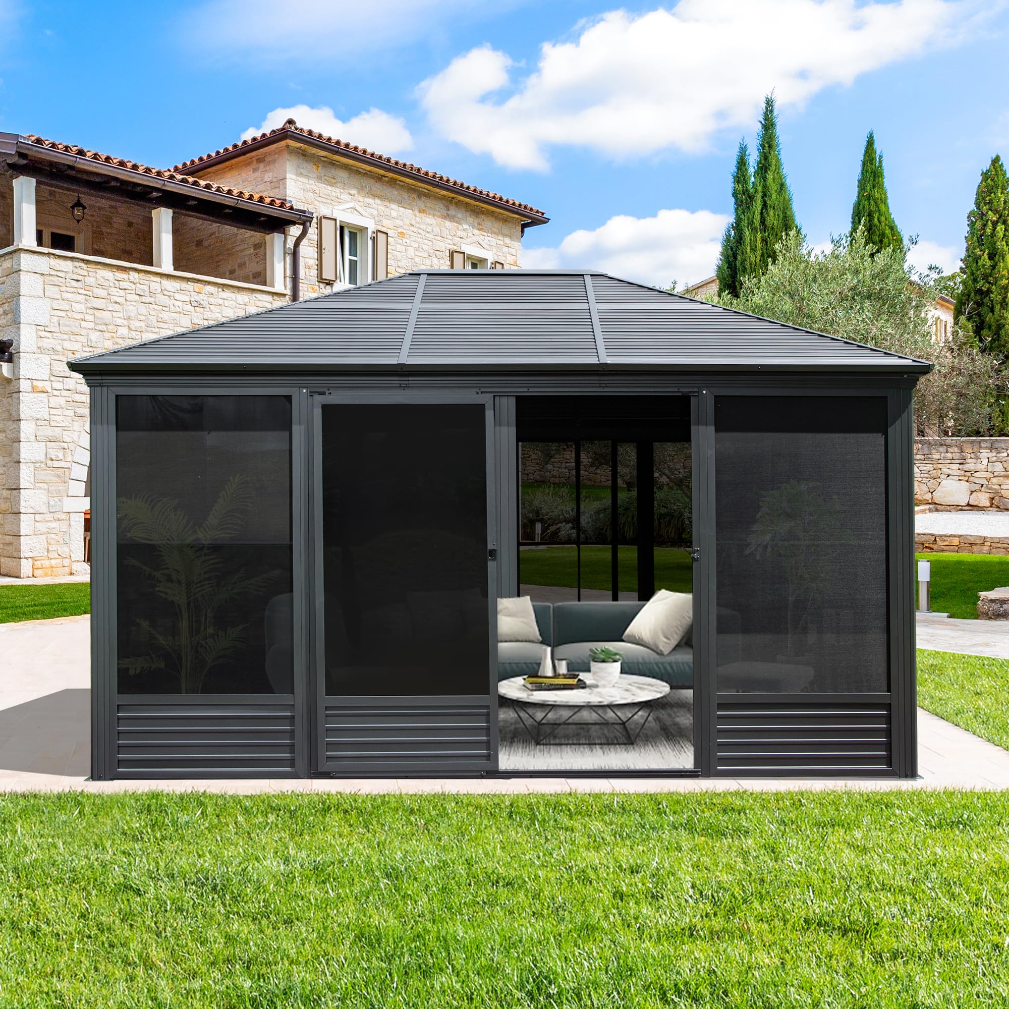 Amazon.com : Domi 11.3’ x 14.7’ Sunroom, All Season Solarium Gazebo ...