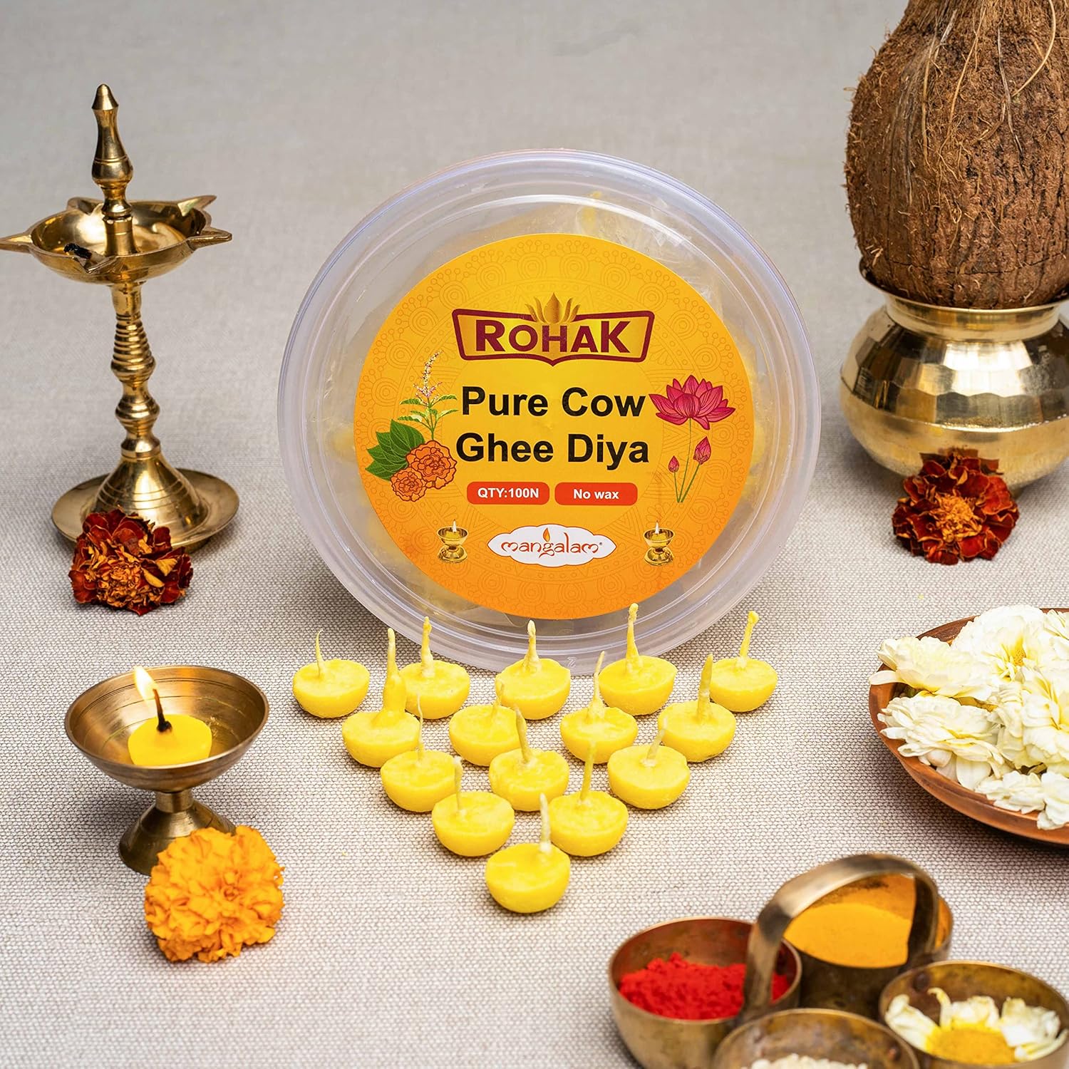 MANGALAM Rohak Pure Cow Ghee Diya-Pack Of 1 100 Pieces Diya Batti For ...