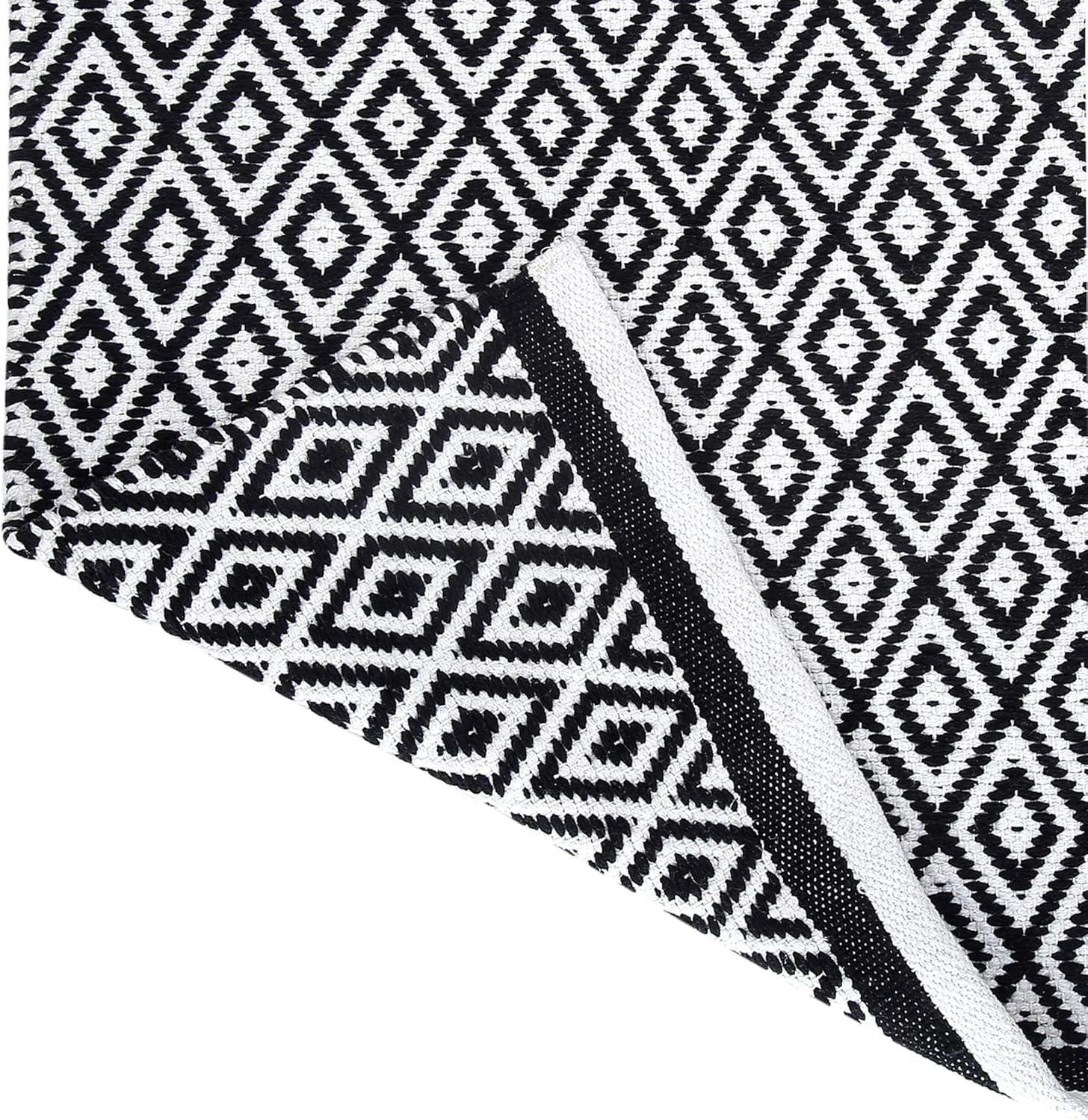 Black and White Cotton Area Rugs - 86 x 53 cm Machine Washable ...