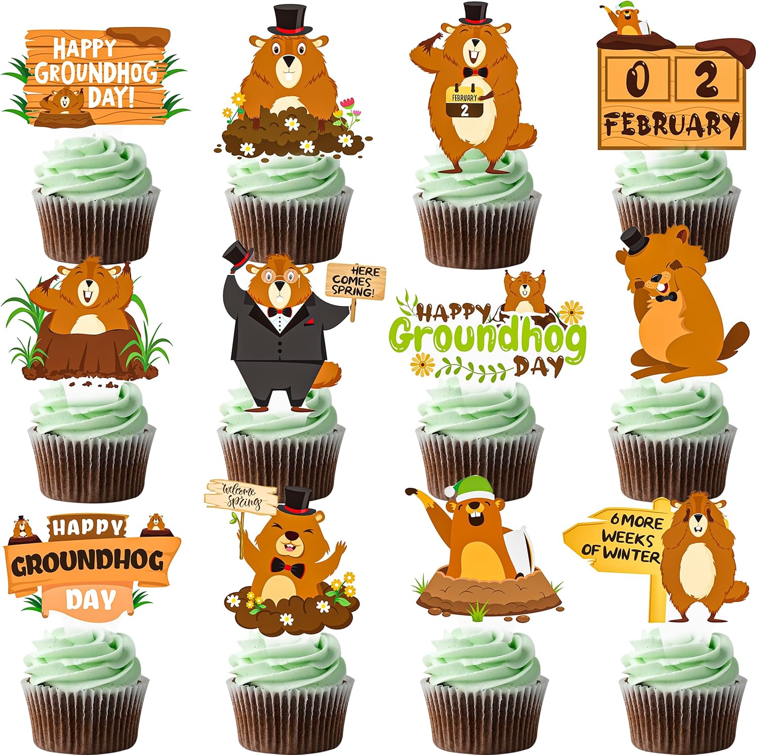 Amazon.com: Happy Groundhog Day Cupcake Toppers - Groundhog Party ...