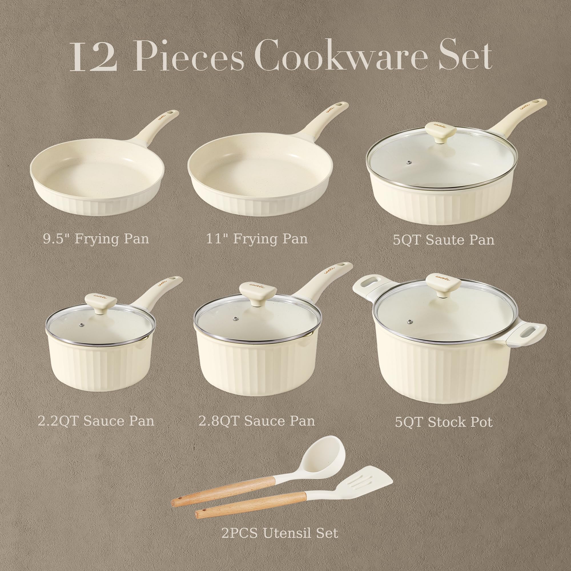CAROTE 12pcs Pots and Pans Set Non Stick, Nonstick Kitchen Cookware ...